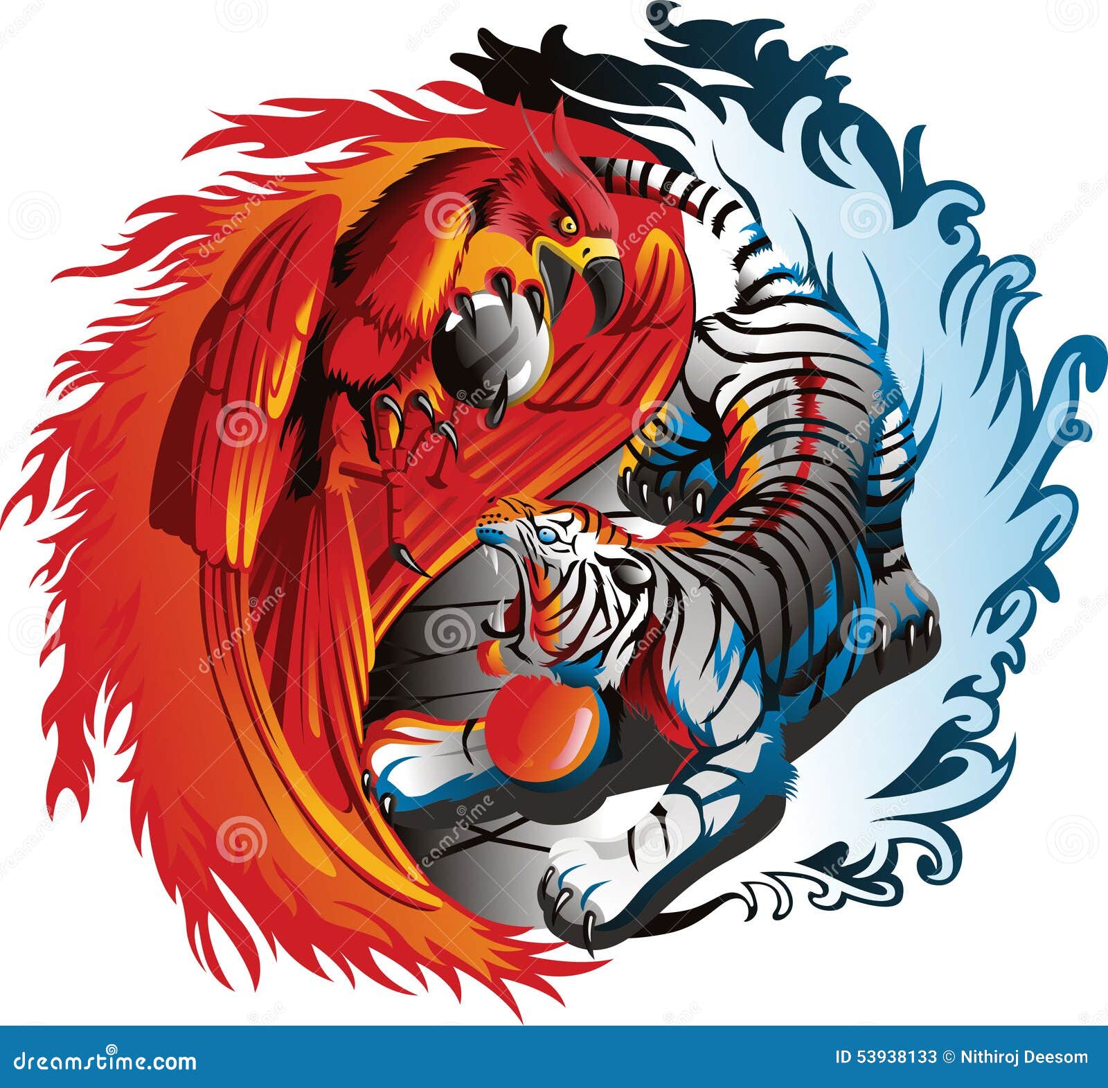 Phoenix And Tiger Vector | CartoonDealer.com #53938133