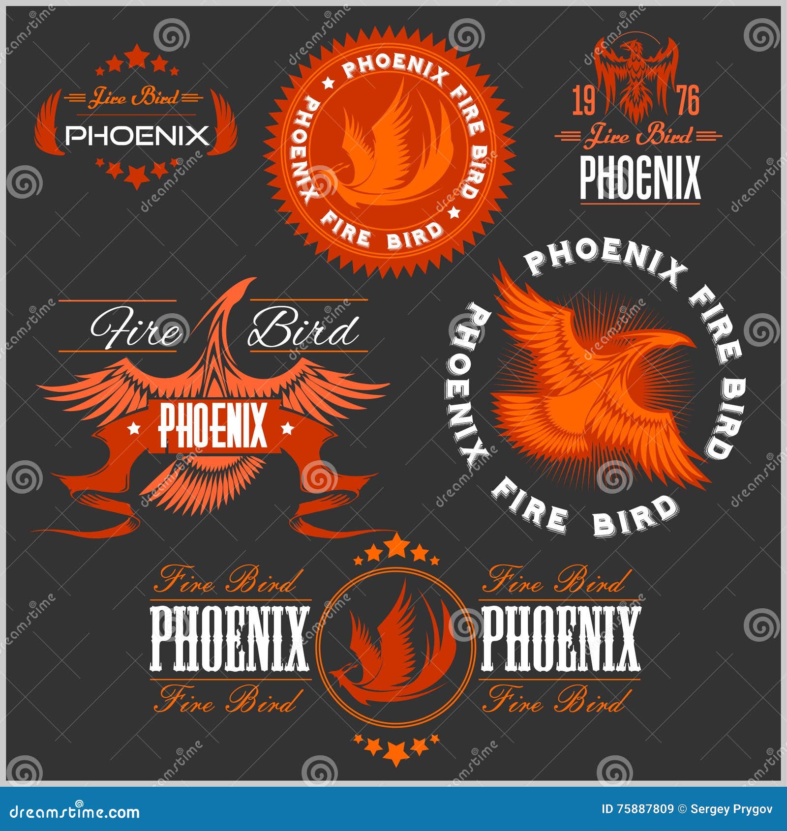 Phoenix - Vector Set of Fire Birds and Flames Logo. Stock Vector ...