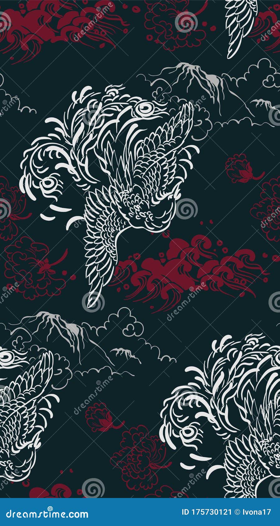 Phoenix Wallpaper Vertical Ornate Oriental Japanese Chinese Vector ...