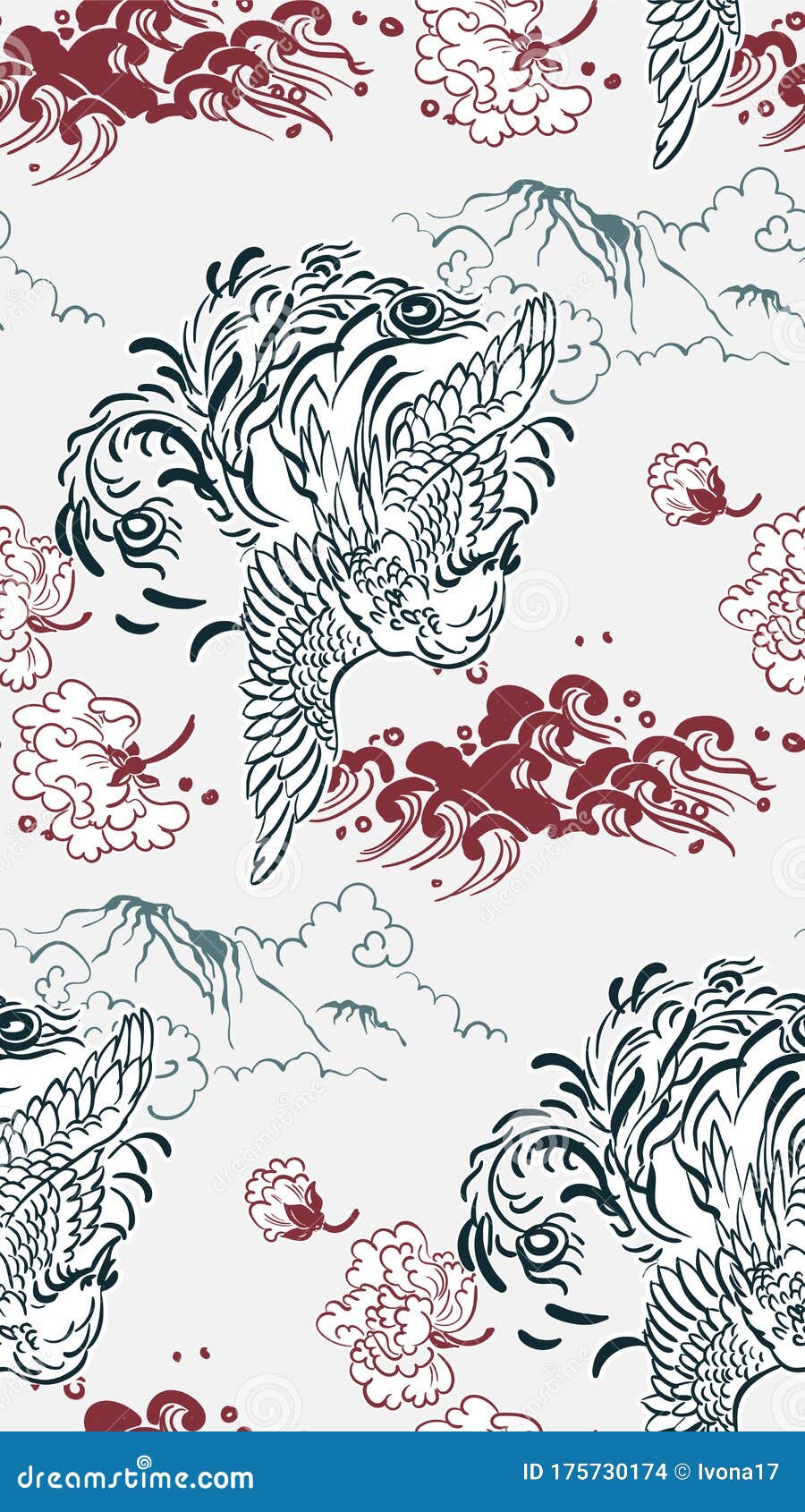 Phoenix Wallpaper Vertical Ornate Oriental Japanese Chinese Vector ...