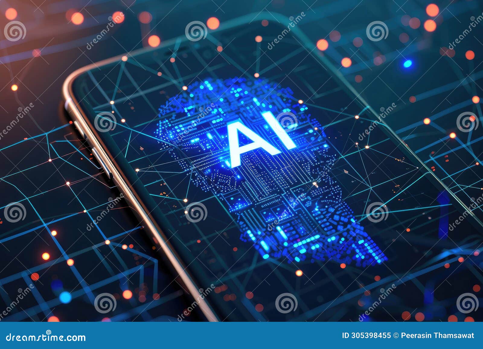 Phone with AI Computing Brain, Artificial Intelligence Stock ...