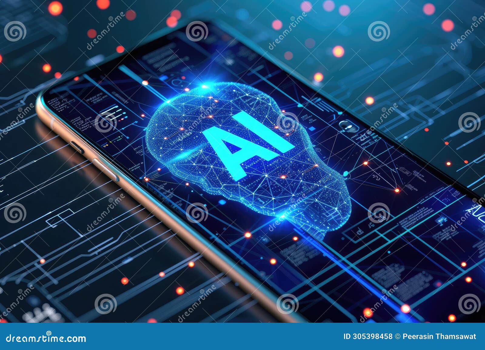 Phone with AI Computing Brain, Artificial Intelligence Stock ...