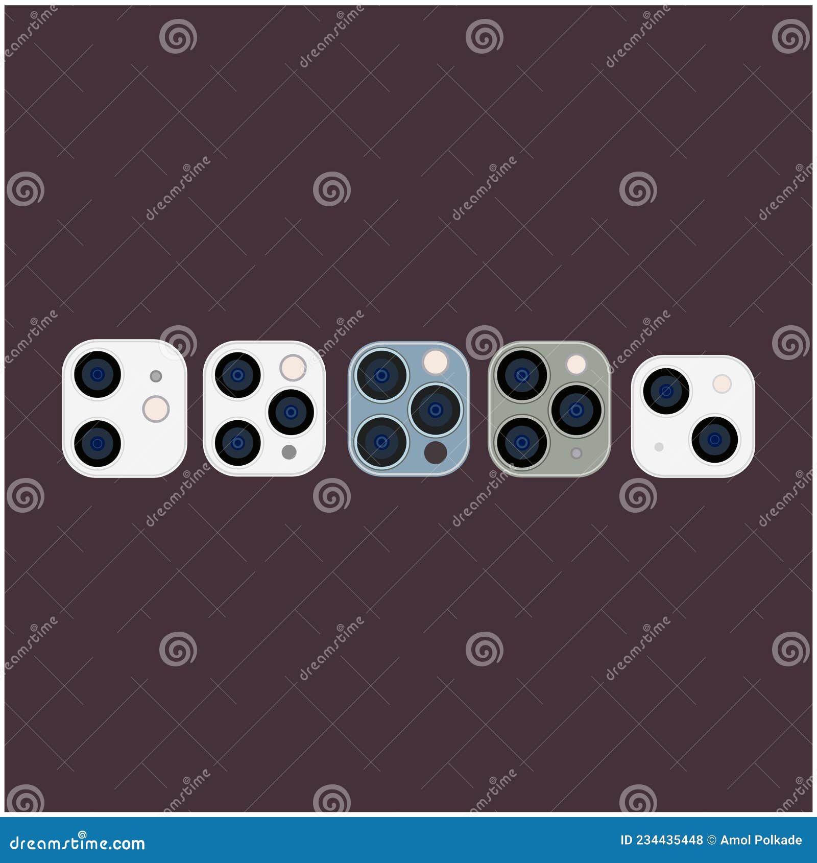 Phone Back Camera Design Vector. 5 Types of Phone Camera Stock Vector ...