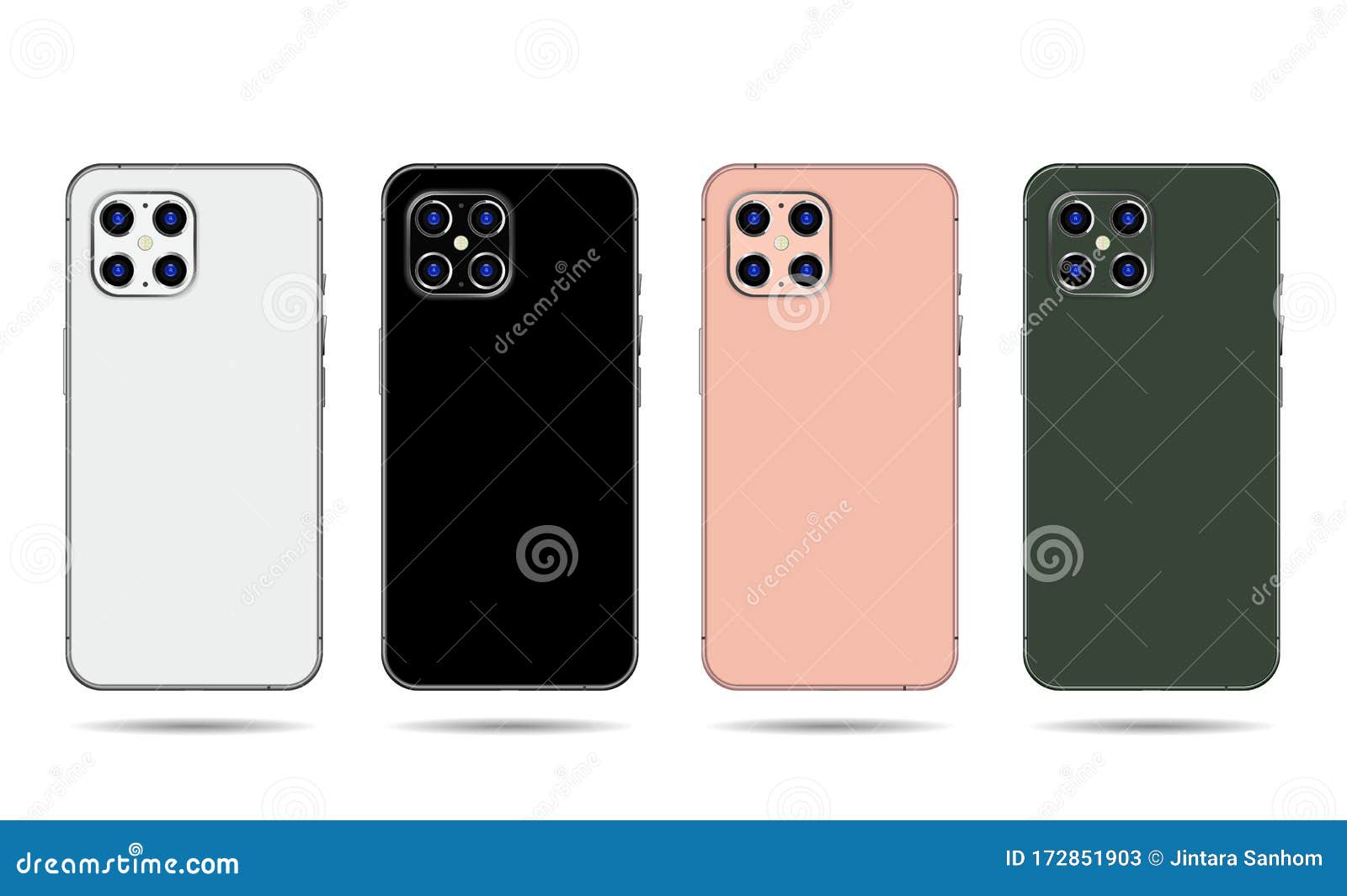 Phone Back Set Mockups Isolated on White Background Stock Vector ...