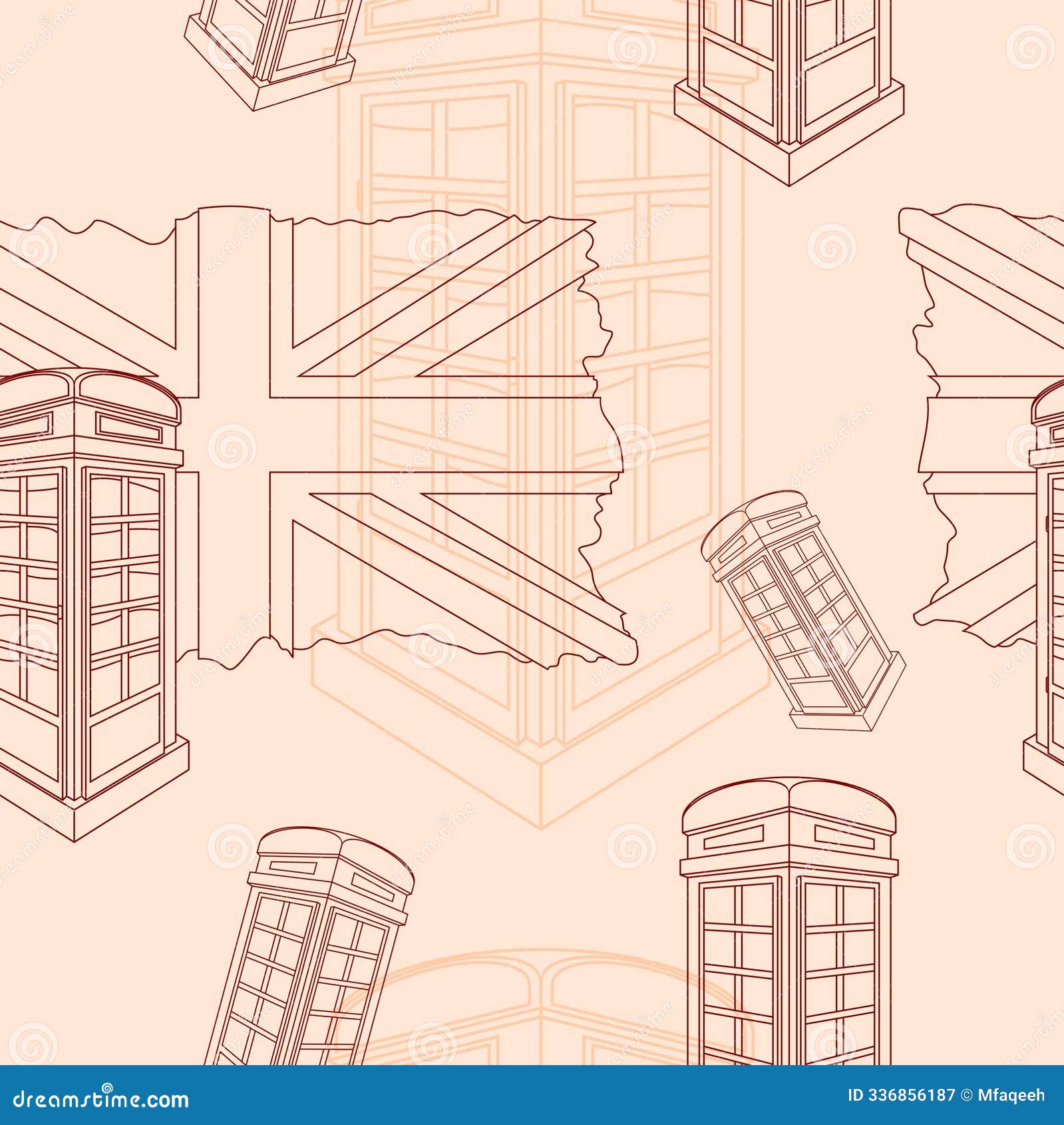 Phone Booth with Union Jack Outline Style Vector Illustration Seamless ...