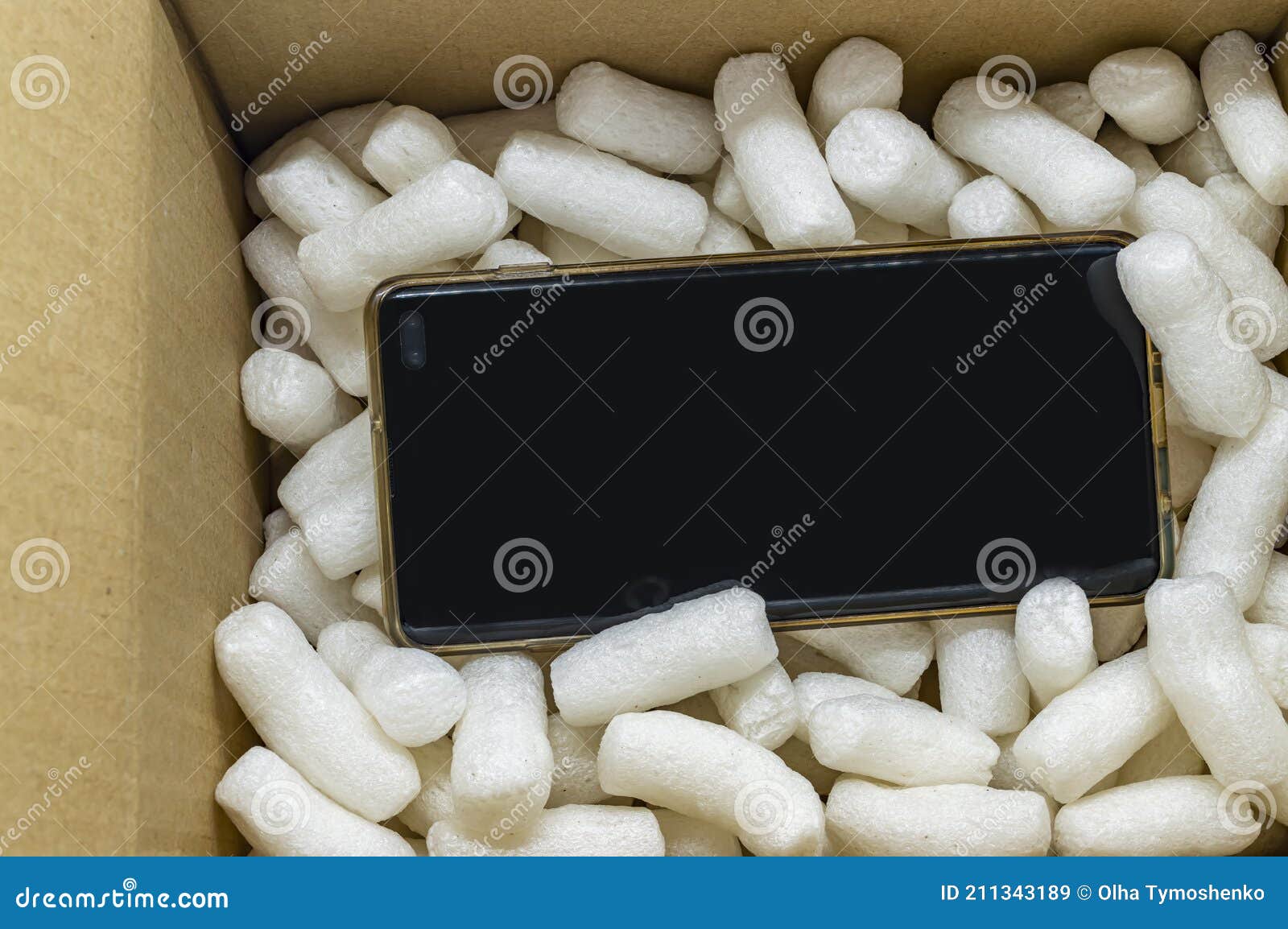 Phone in a Box in Foam Sticks Top View Stock Image - Image of break ...