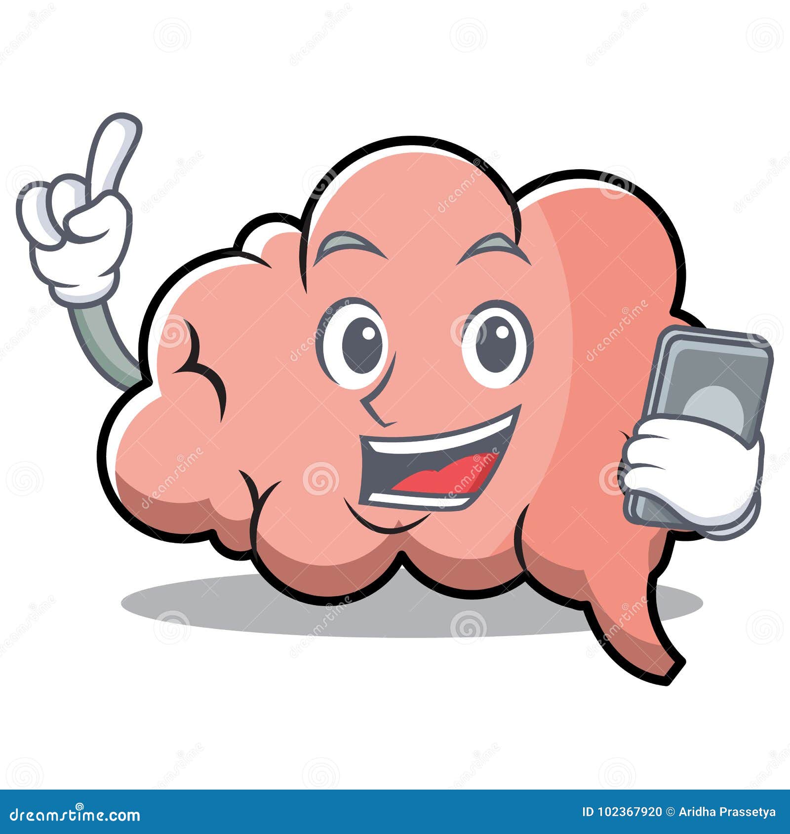 With Phone Brain Character Cartoon Mascot Stock Vector - Illustration ...