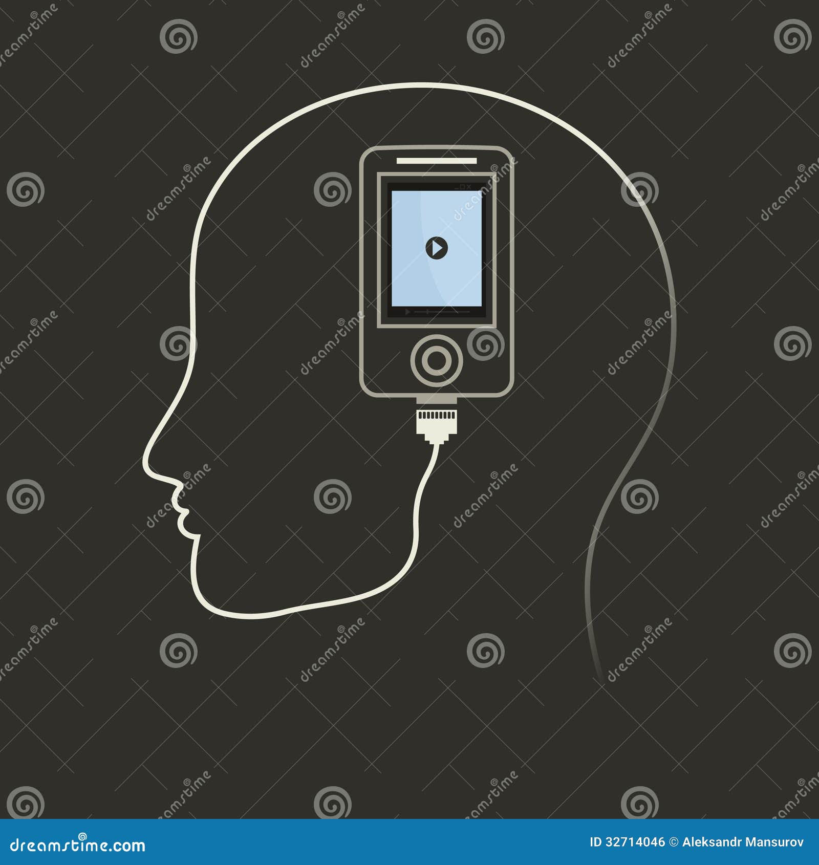 Phone in a brain stock vector. Illustration of silhouette - 32714046