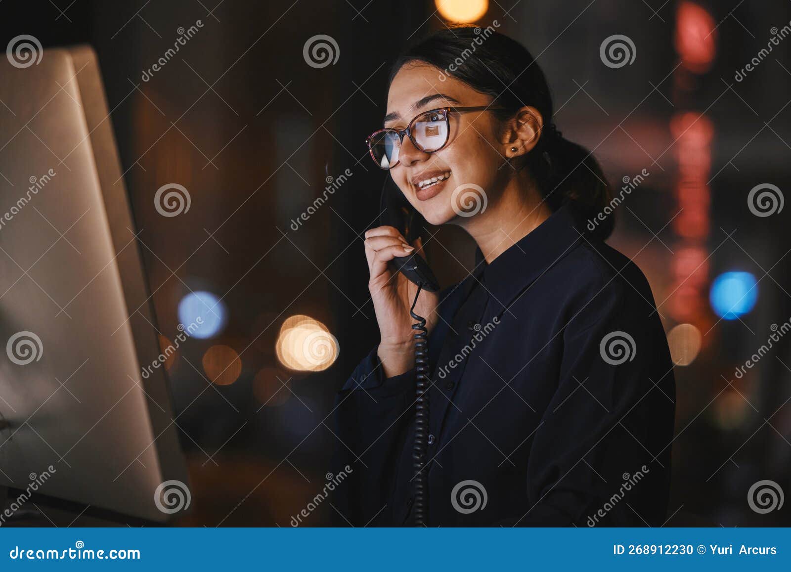 Phone Call, Computer and Talking Woman at Work for Communication ...