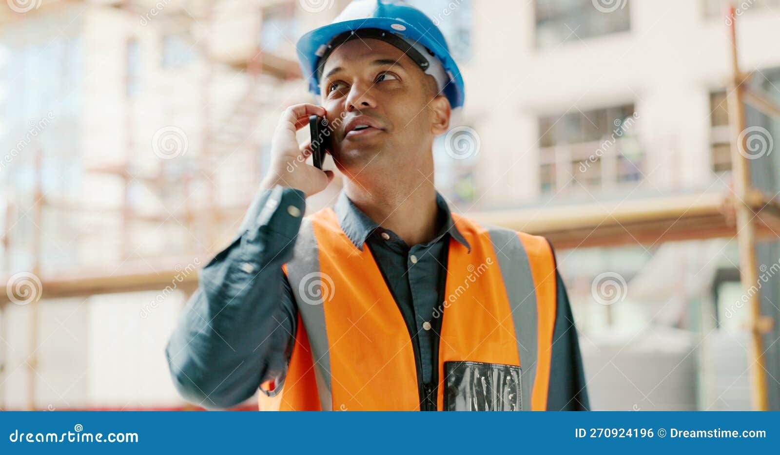 Phone Call, Construction Site and Engineer Man Talking for Architecture ...