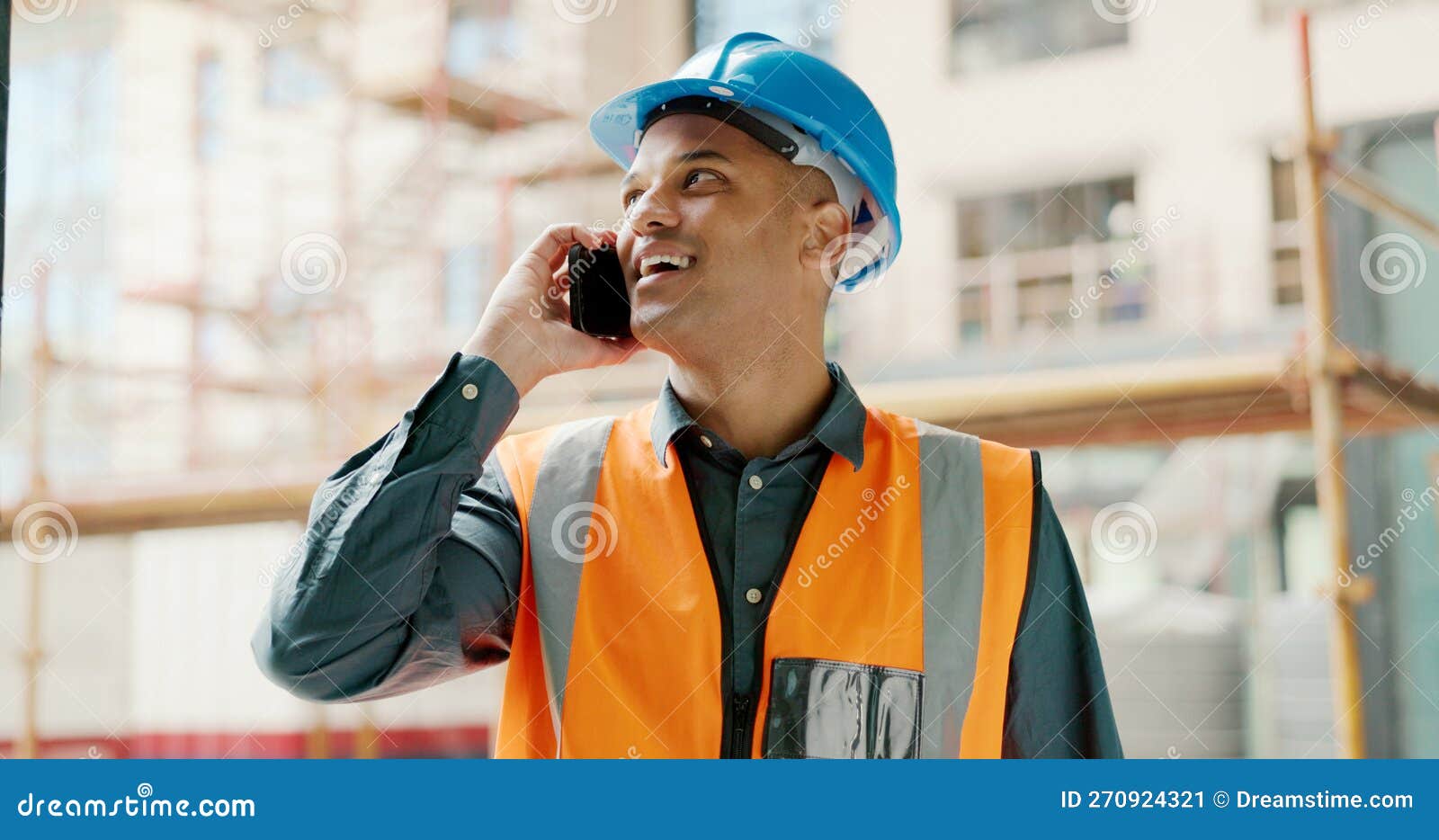 Phone Call, Construction Site and Engineer Man Talking for Architecture ...