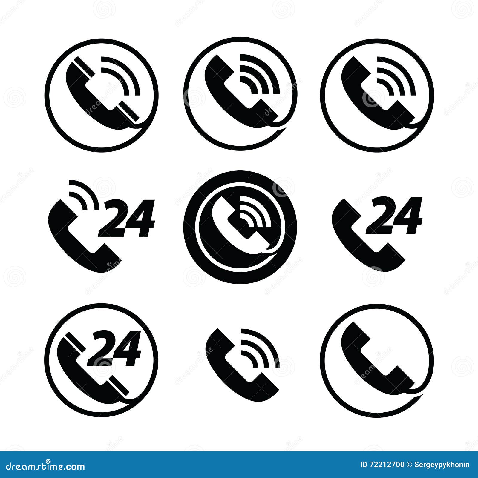 Phone Call. Telephone. Service 24 Hours. Set Icons Stock Vector ...