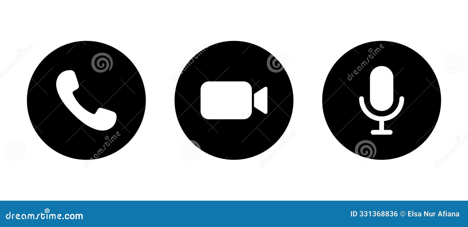 Phone Call, Video Camera, and Mic Icon on Black Circle Stock ...