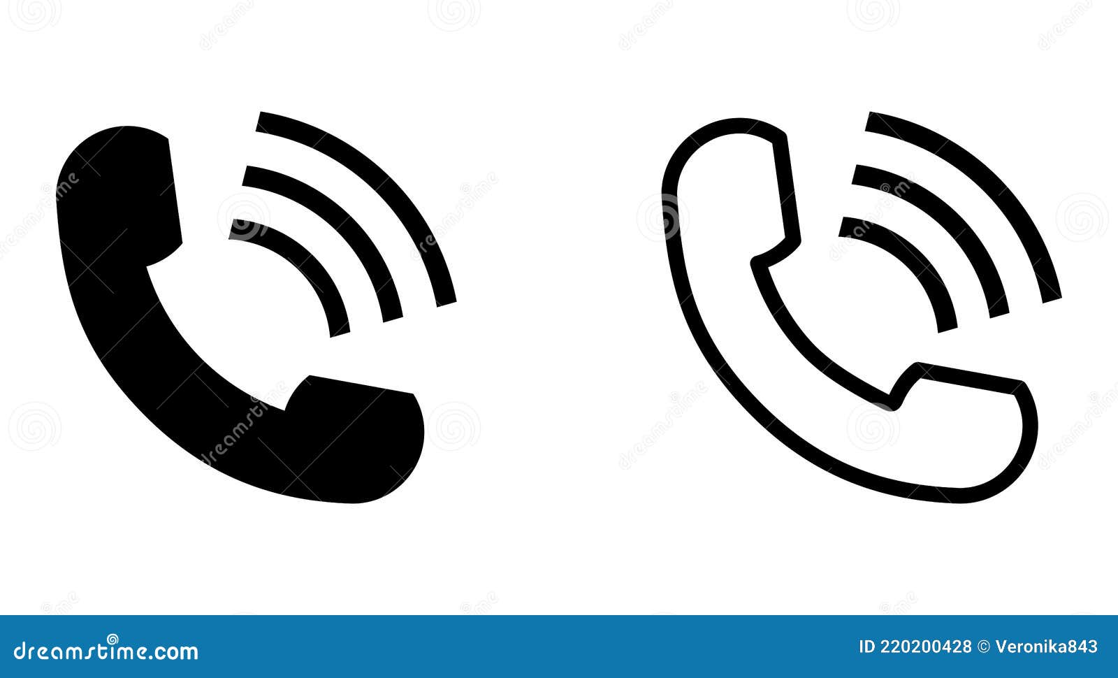 Phone And Call Wave Icon. Silhouette And Outline Version. Vector ...