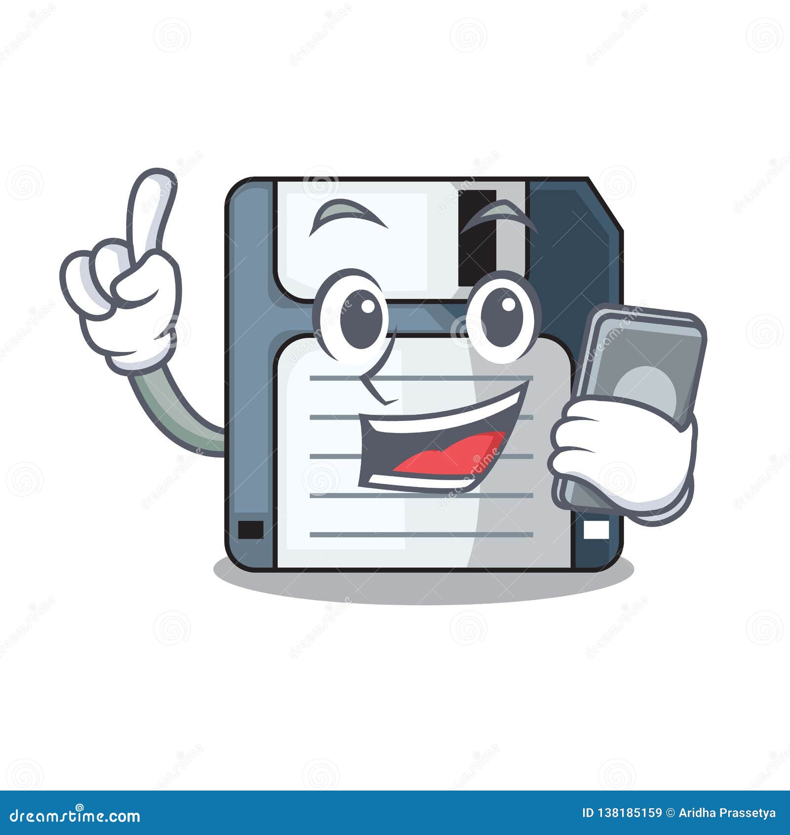 With Phone Cartoon Shape in the Floppy Disk Stock Vector - Illustration ...