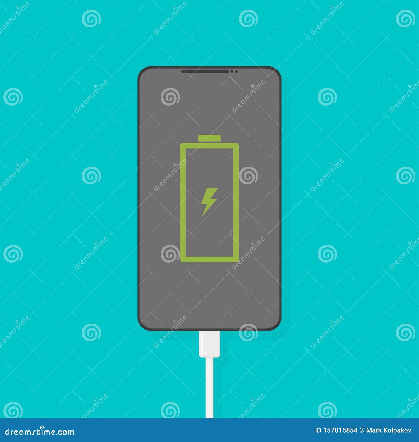 Phone Charging with Shadow on Blue Background Stock Illustration ...
