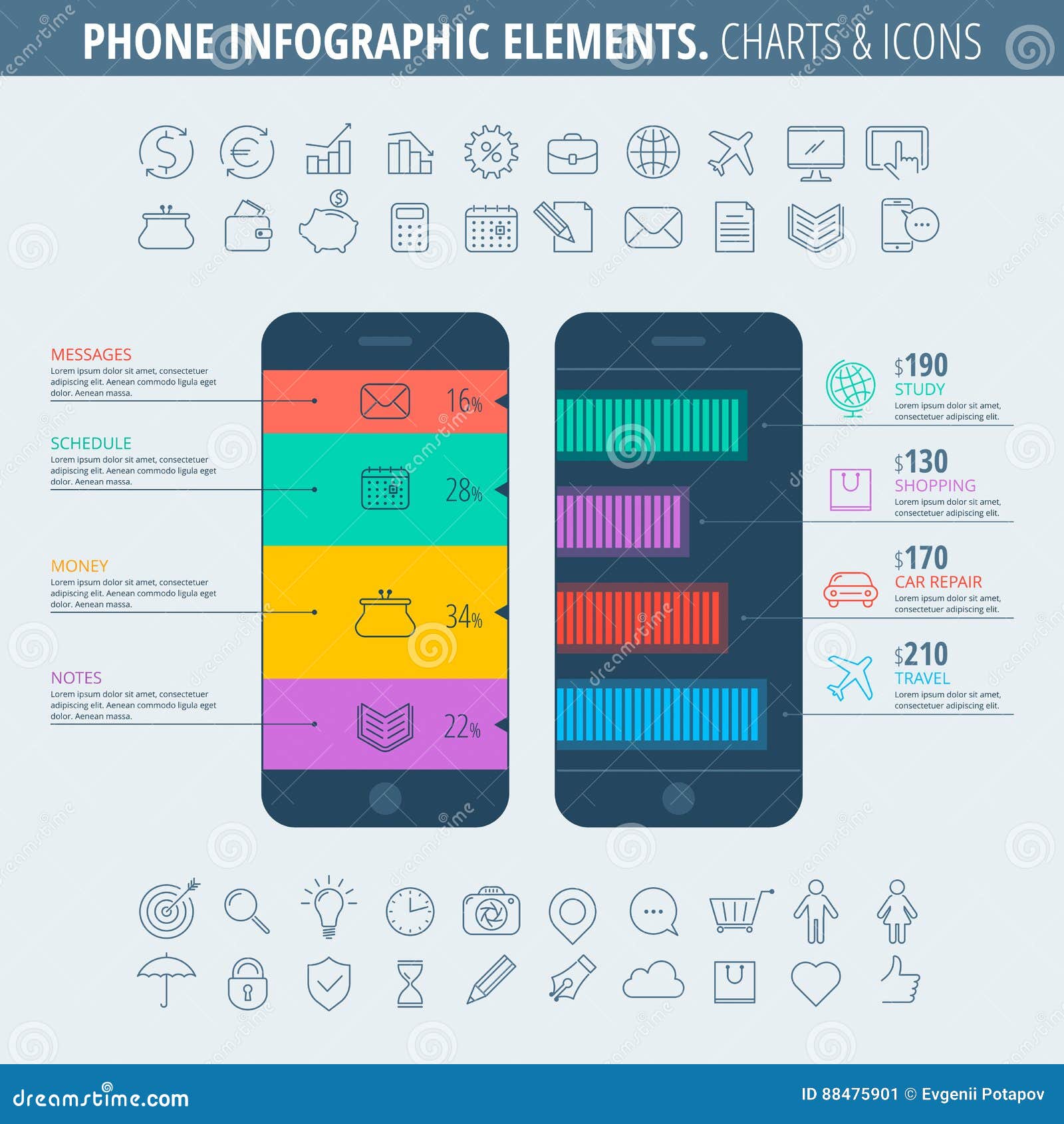 Phone Chart Infographic and Icons Stock Vector - Illustration of ...
