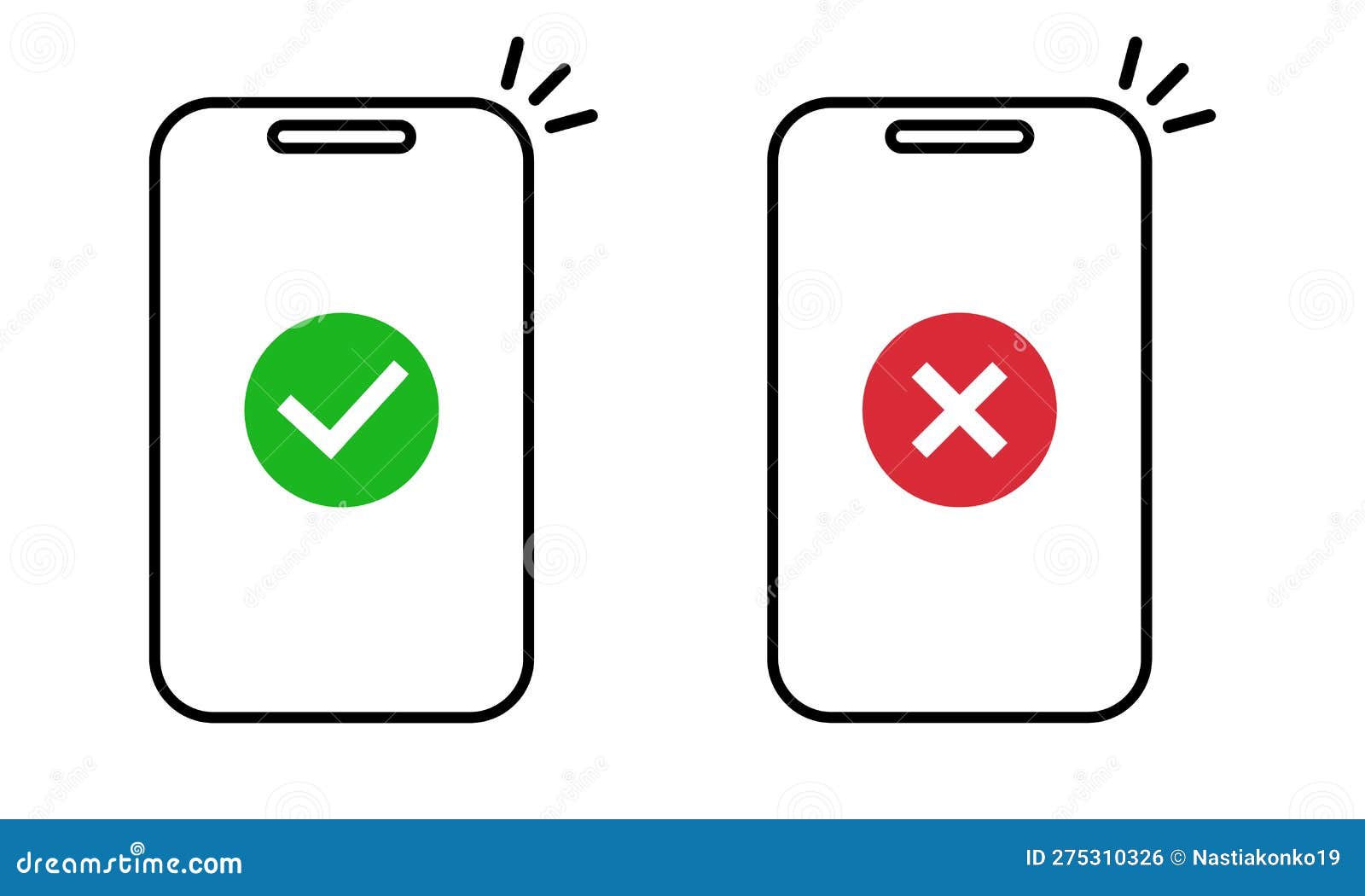 Phone with a Check Mark and Cross Mark Icon. Flat Icons for Web and ...
