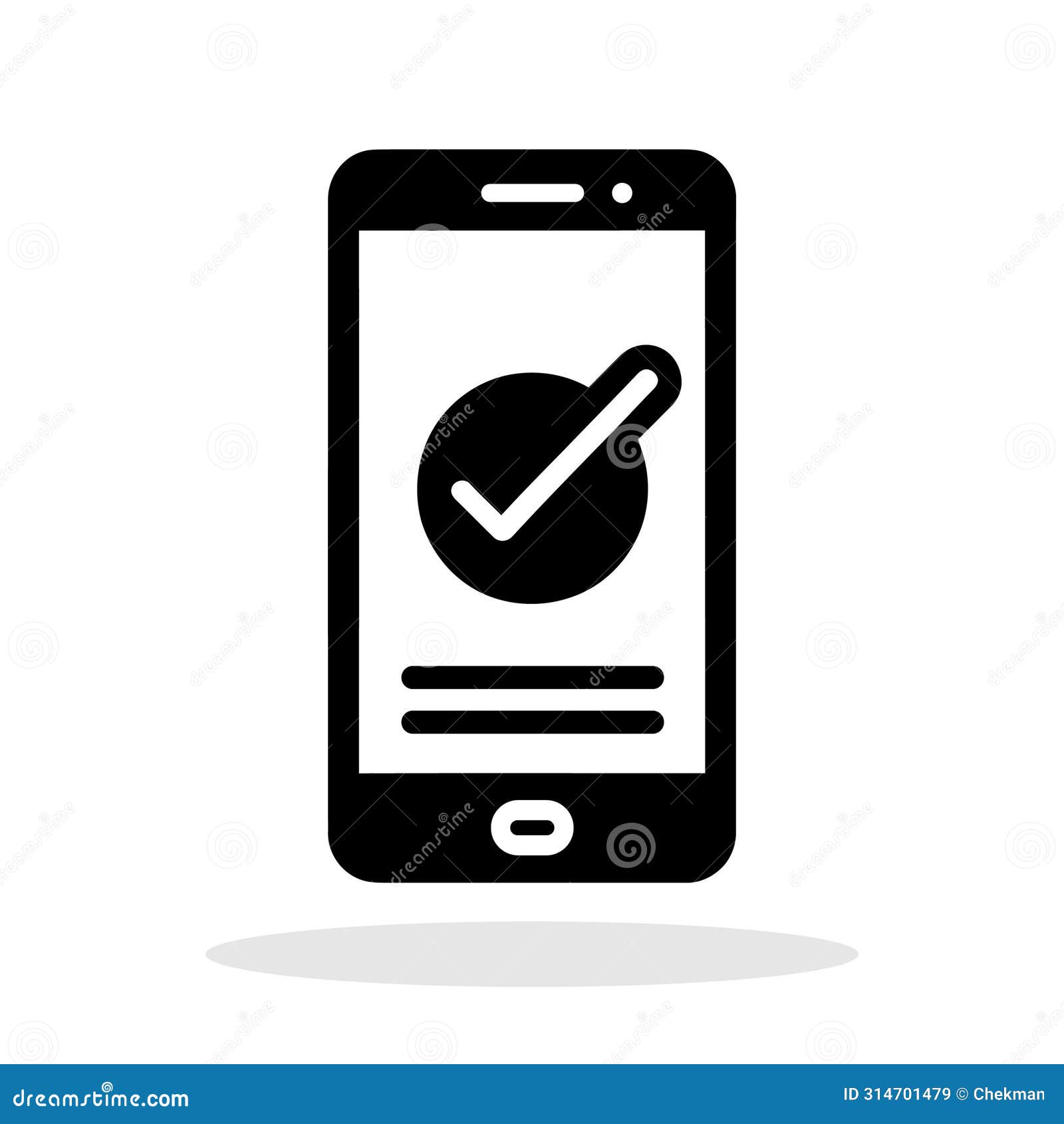 Phone with Check Mark Icon. Black Smartphone Icon with Check Mark ...