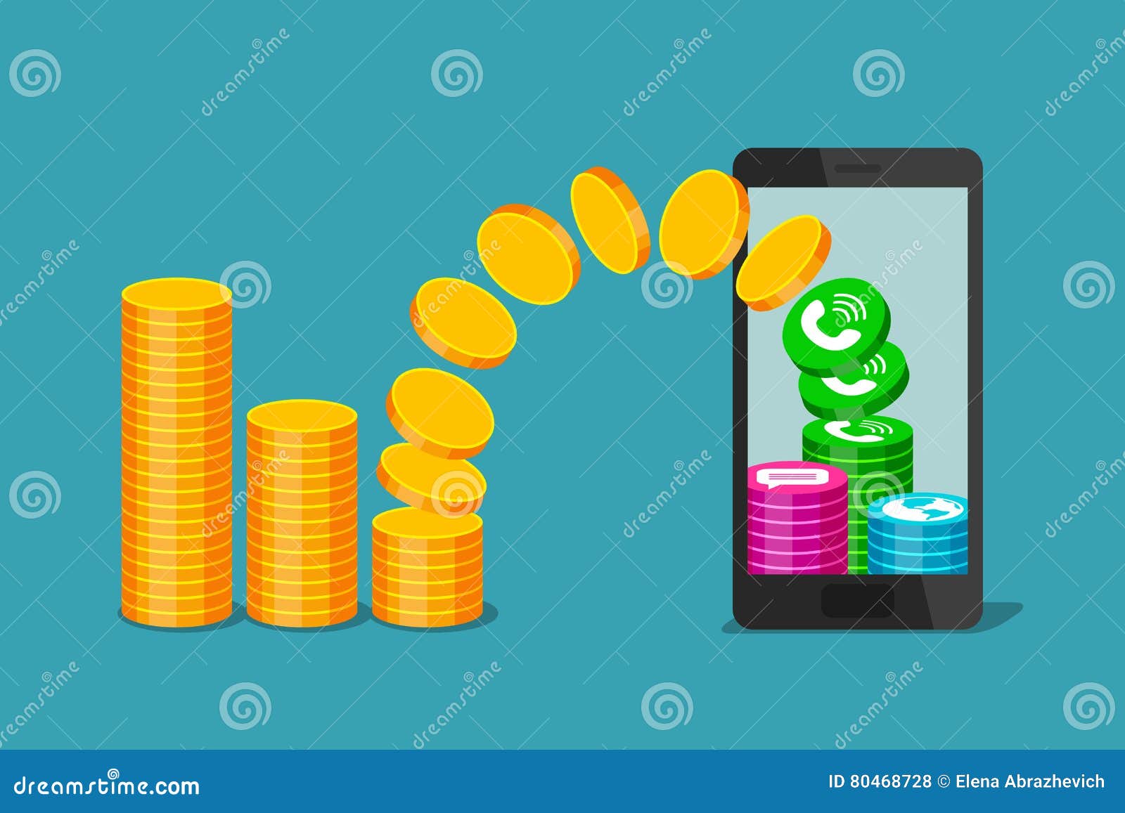 Phone and Coins. Payment of Communications Services Stock Vector ...