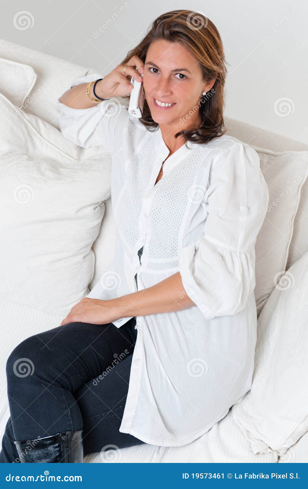 Phone conversation at home stock image. Image of sitting - 19573461