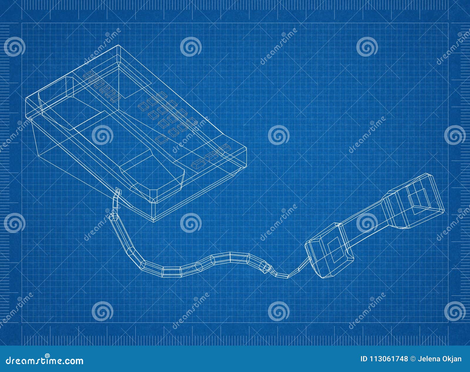 Phone 3D blueprint stock illustration. Illustration of contact - 113061748