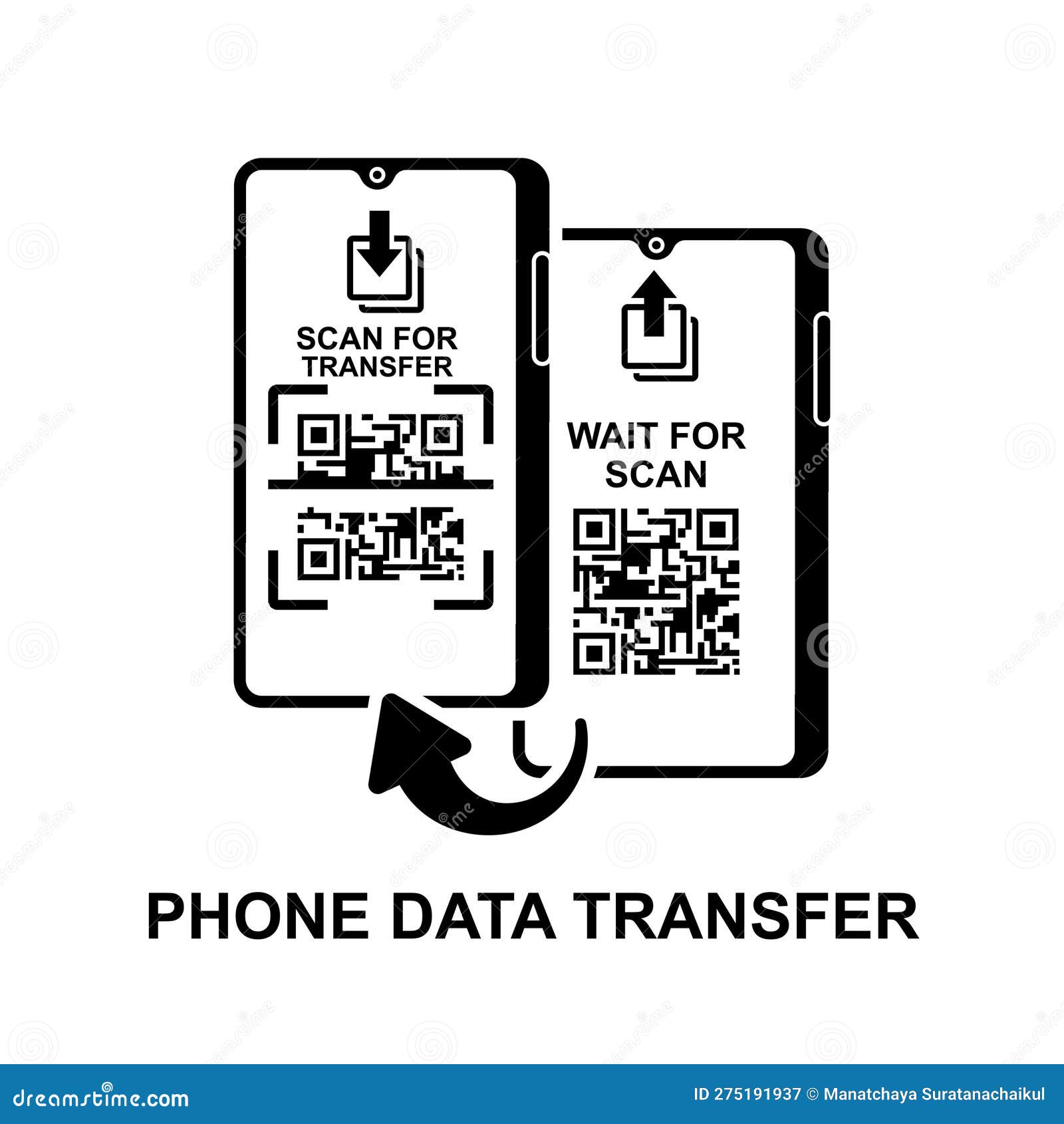 Phone Data Transfer Icon. Smartphone Scan QR Code for Transfer Data ...