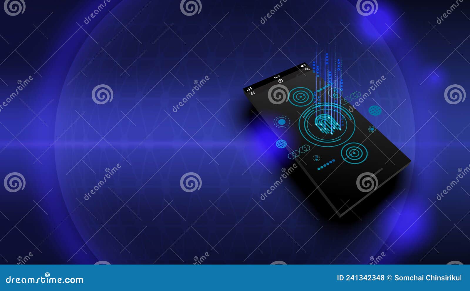 Phone and Design on a Blue Hi-tech Background Stock Illustration ...