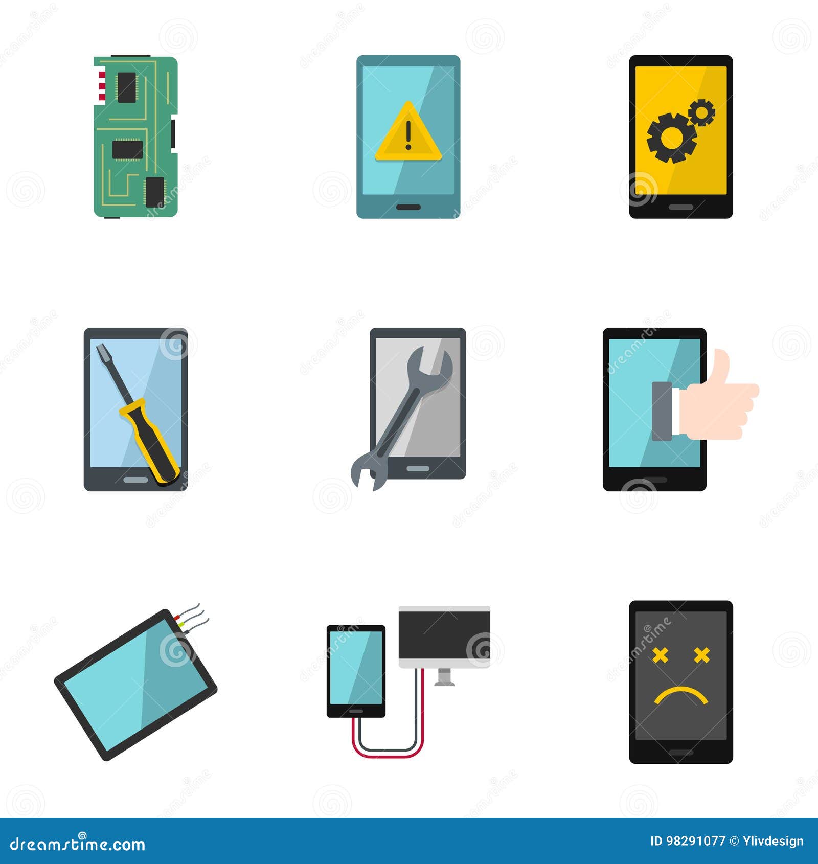 Phone Diagnostics Icon Set, Flat Style Stock Vector - Illustration of ...