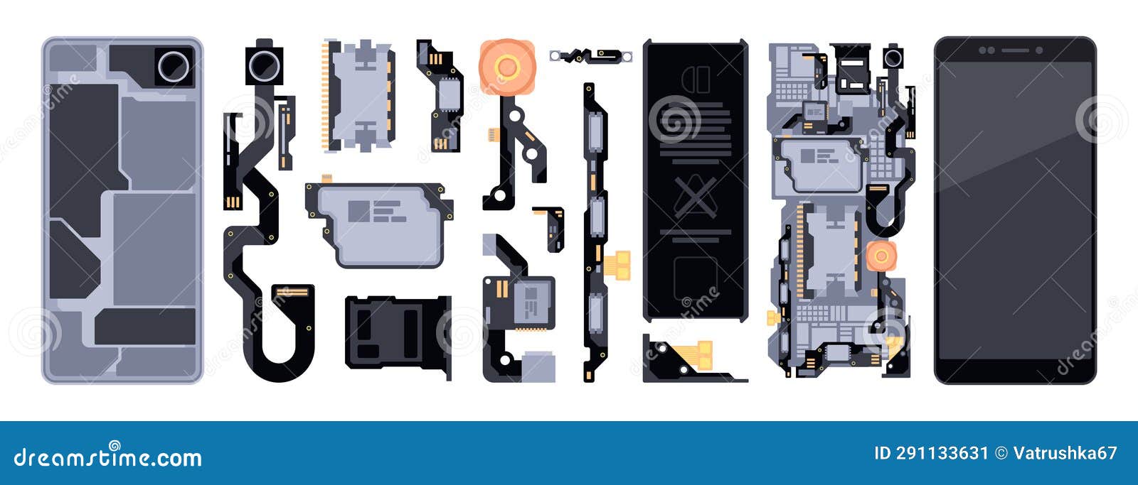 Phone Disassembly Parts. Smart Phone Open and Closed, Mobile Device ...