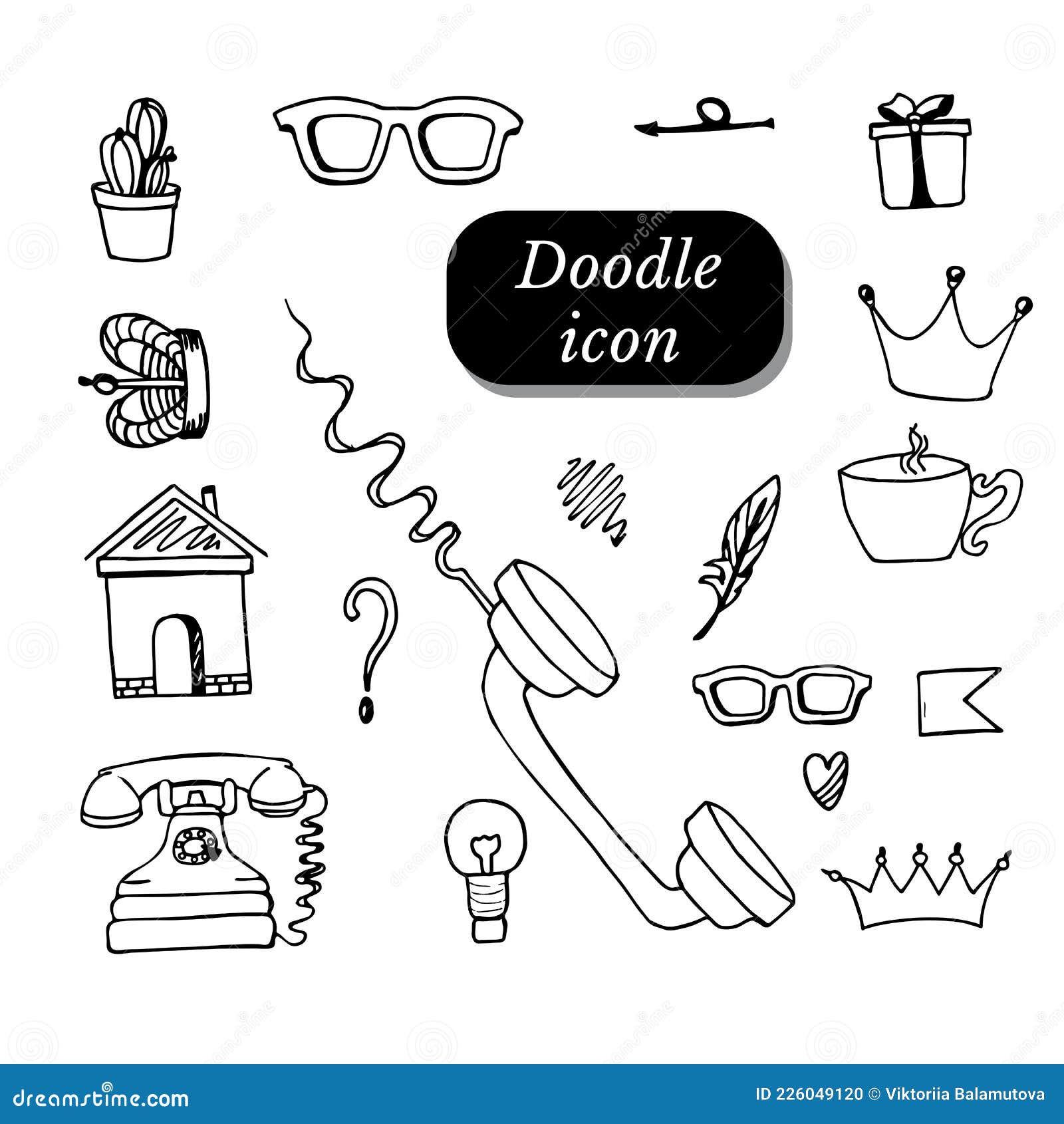Phone Doodle Icon Hand Drawn Set Elements Stock Vector - Illustration ...
