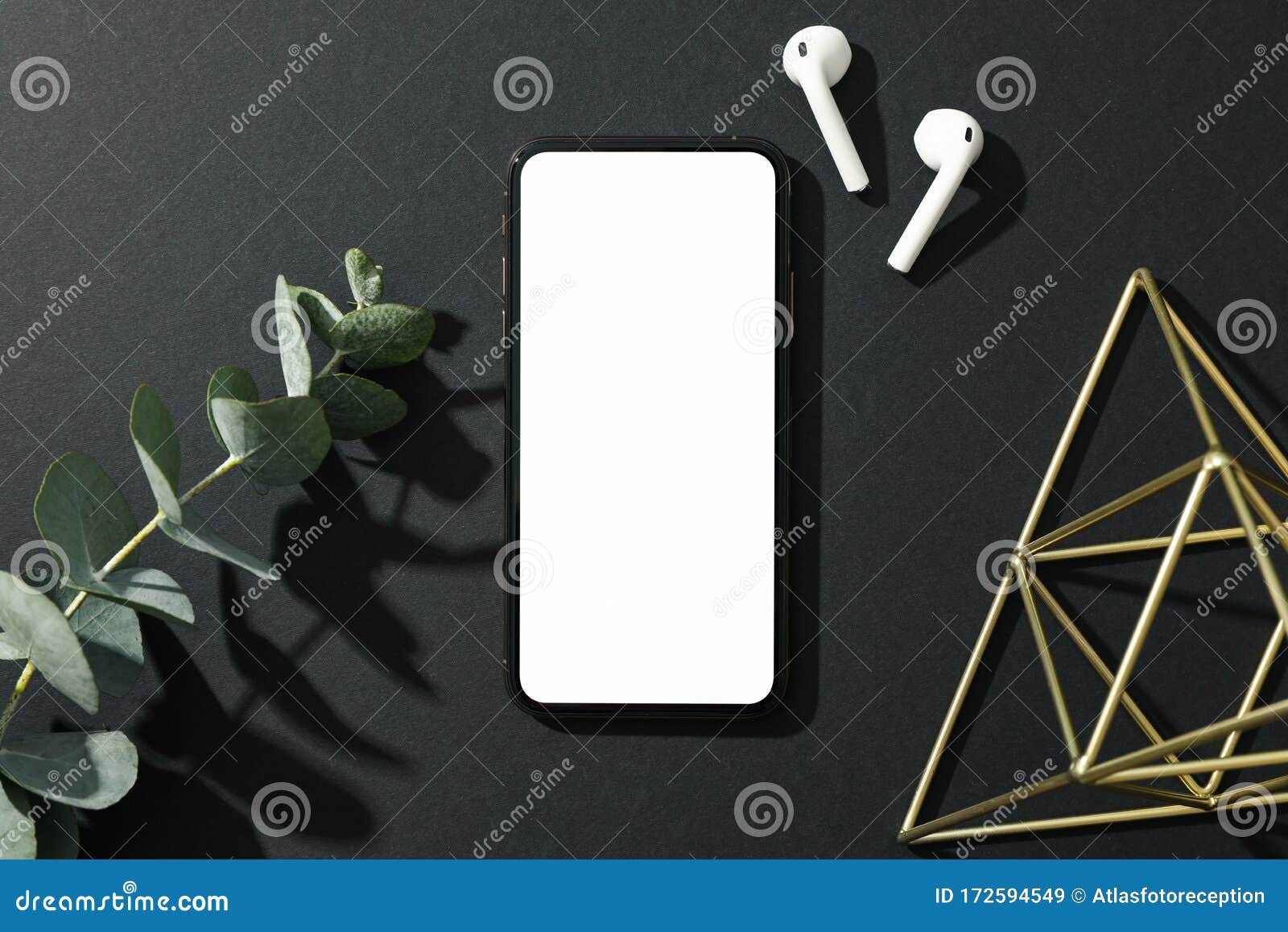 Phone with Empty Screen on Black Decorated Background Stock Image ...