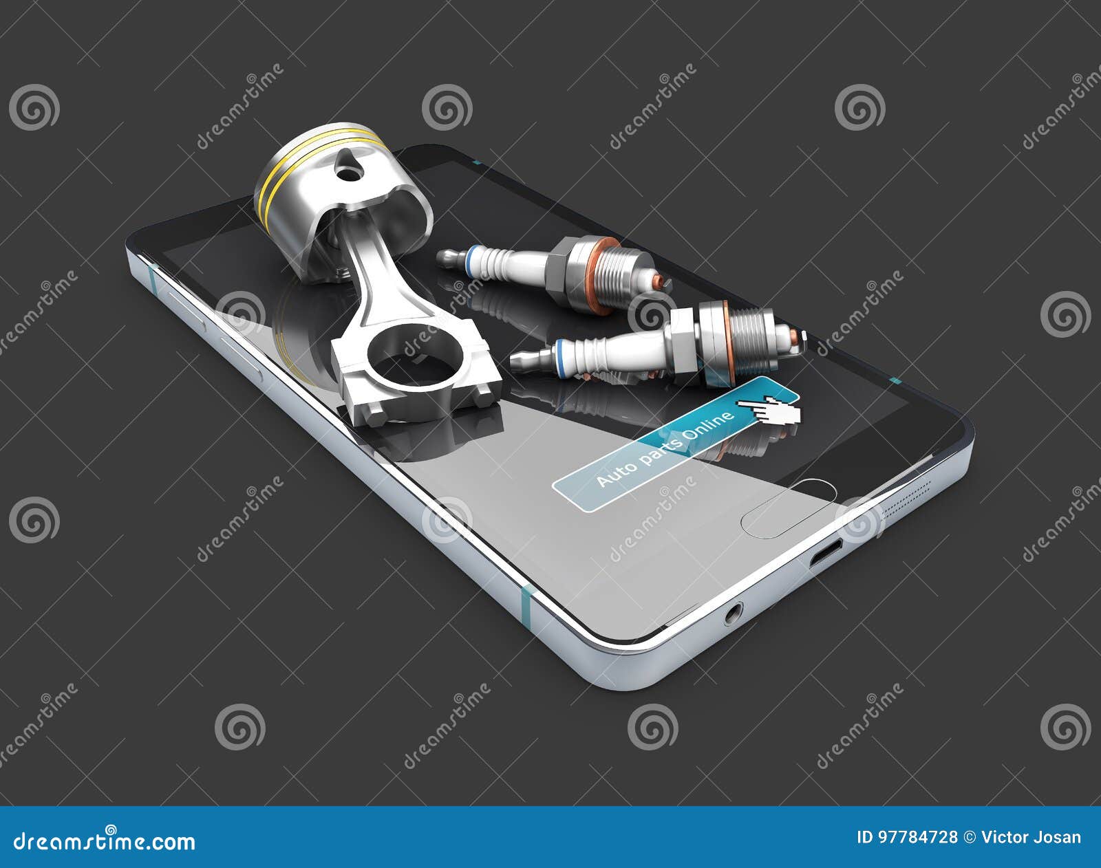On the Phone Engine Piston and Spark Plugs, Isolated Blak, 3d ...