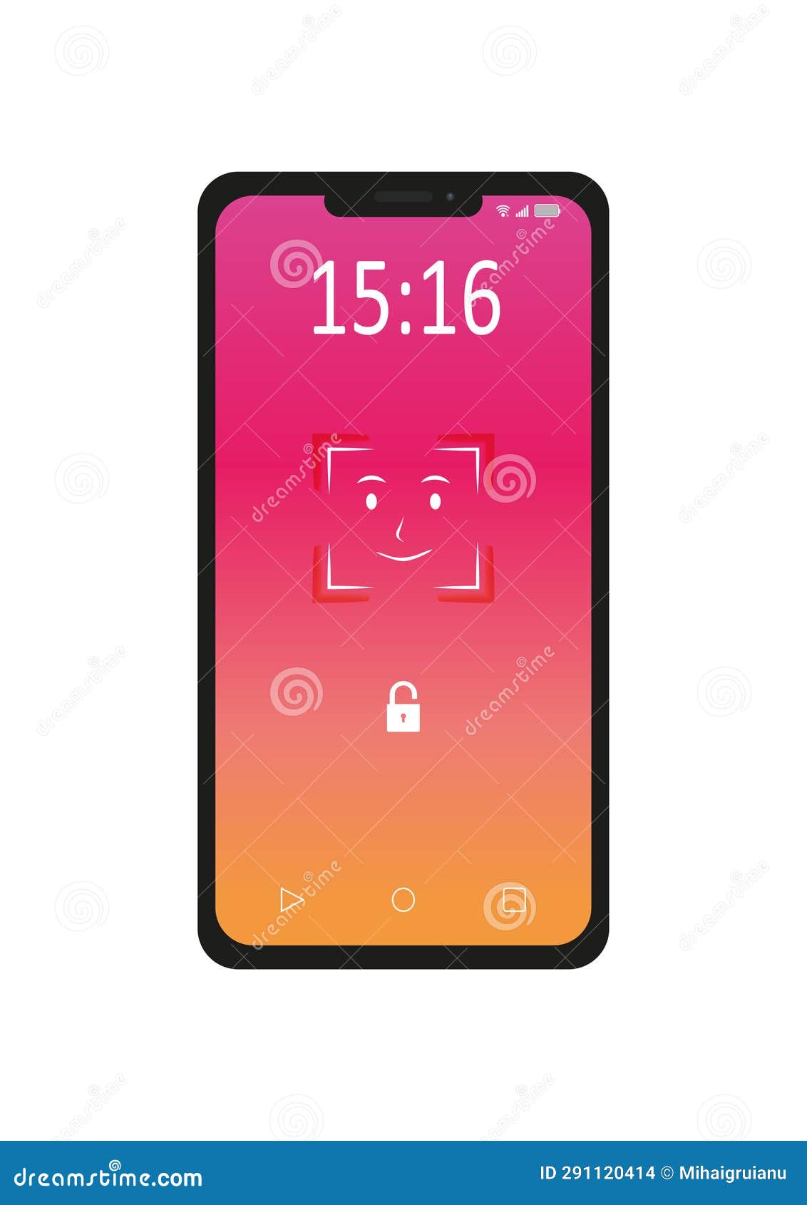 Phone Face Recognize Unlock Vector. Unlock Face ID Stock Illustration ...