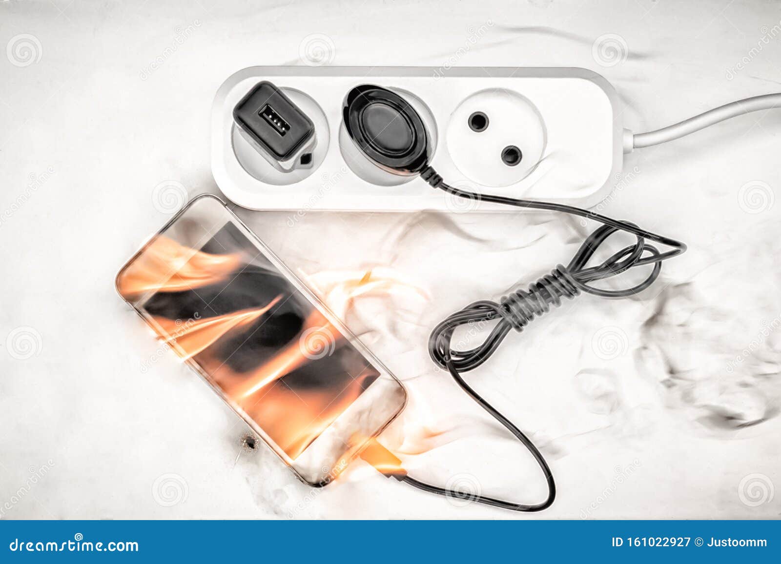 Phone on Fire Connected To the Power Supply Stock Image - Image of ...