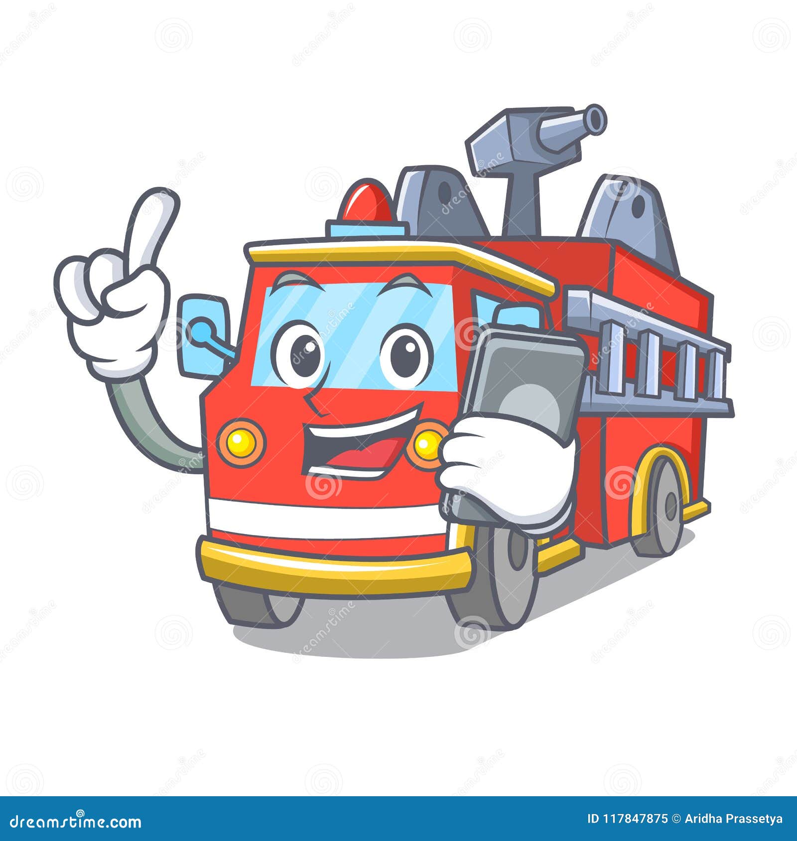With Phone Fire Truck Character Cartoon Stock Vector - Illustration of ...