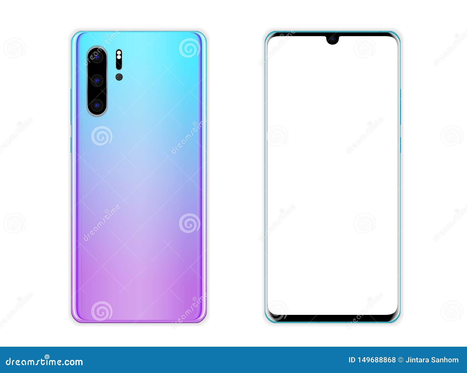 Phone Front and Backside View Isolated on White Background Stock Vector ...