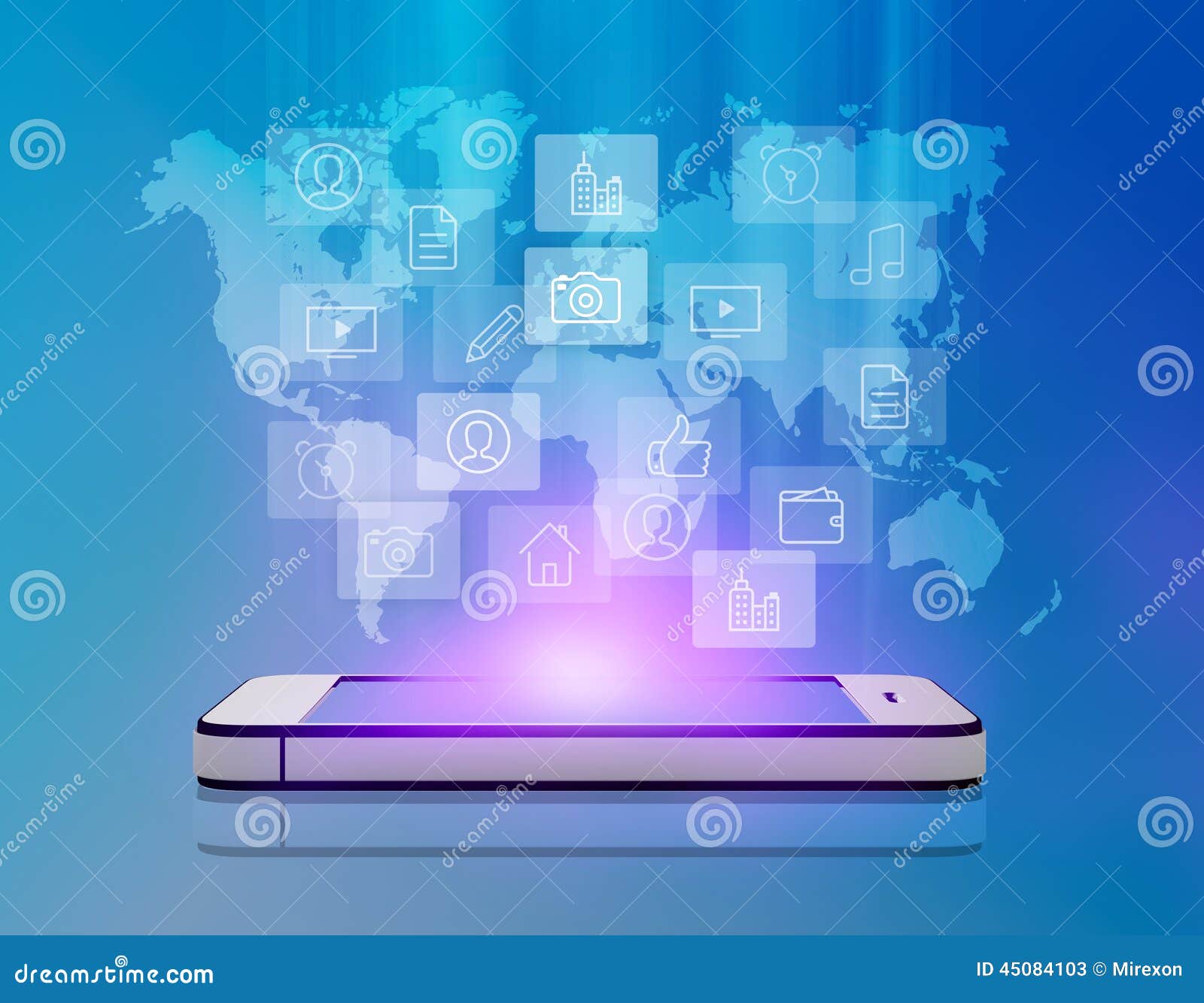 Phone Glow Screen Flying Icons Stock Illustrations – 4 Phone Glow ...