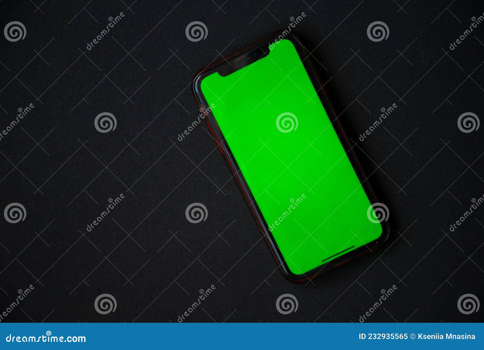 The Phone with a Green Screen is on a Black Background. Stock Image ...