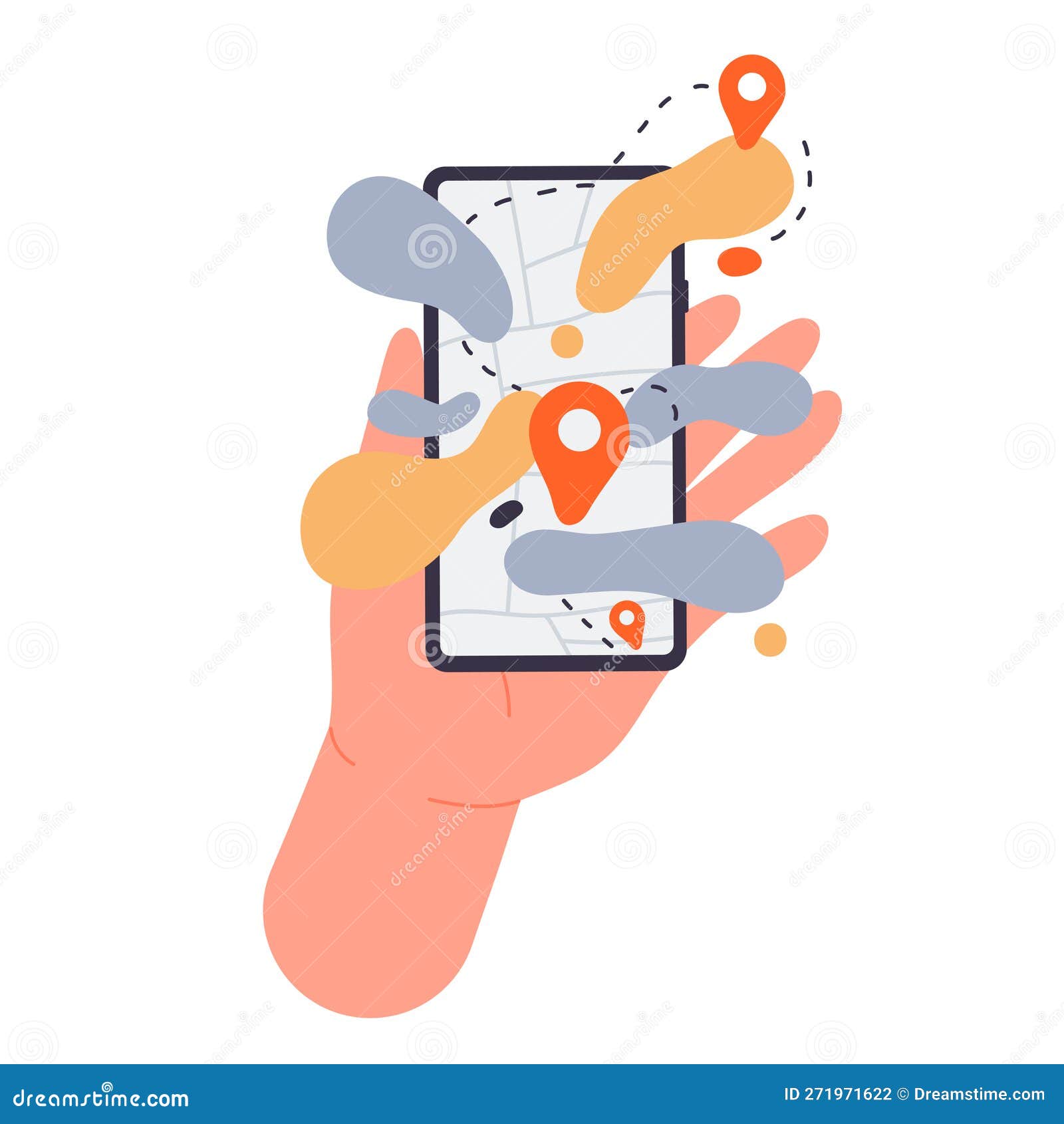 Phone in Hand with Gps Location Stock Vector - Illustration of route ...