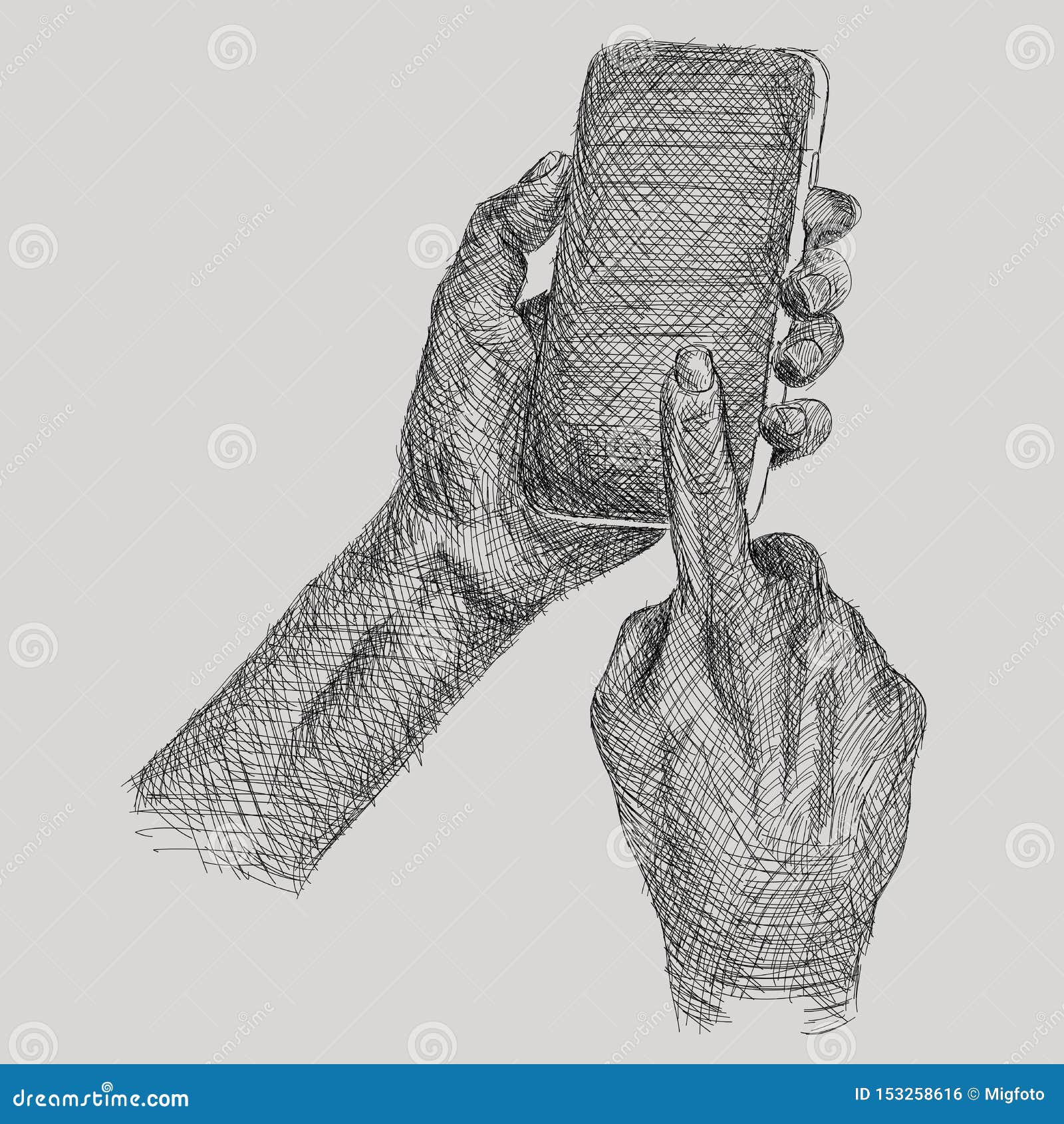 Phone in hand. stock vector. Illustration of drawing - 153258616