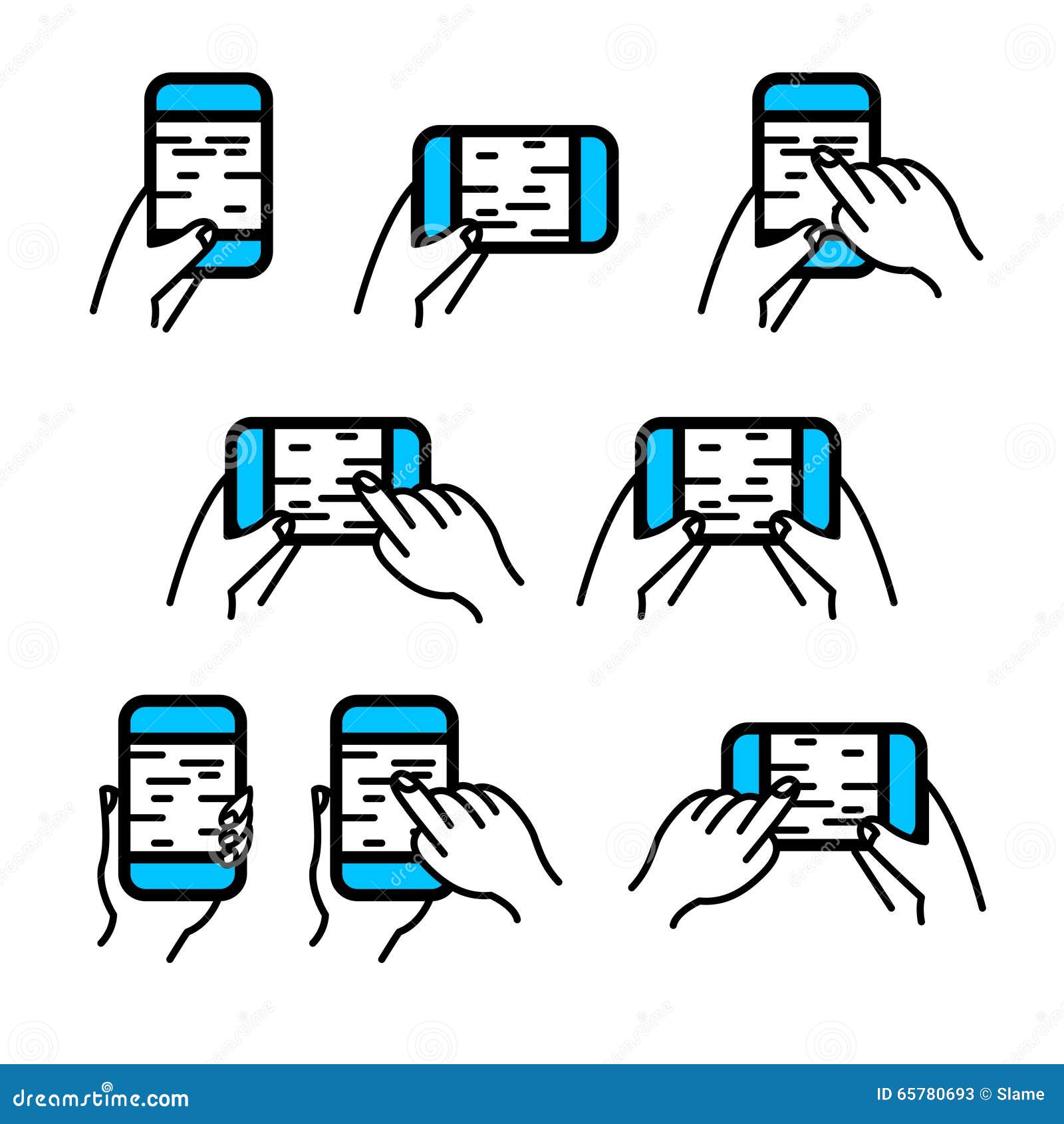 Phone in Hand Icon Vector Set. Hand Gestures on Smartphone Touch Stock ...