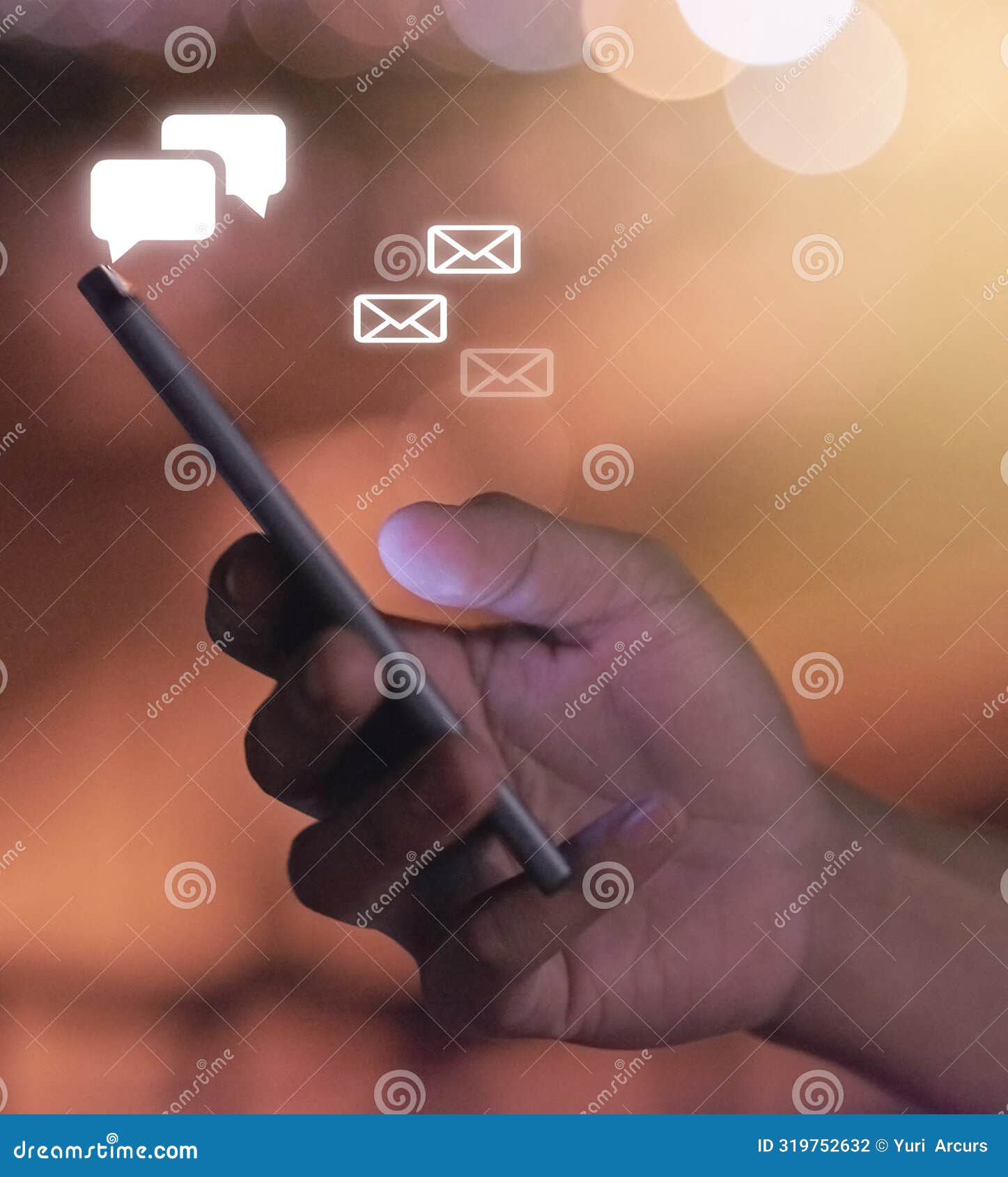 Phone, Hand and Person with Online Communication for Email, Text ...