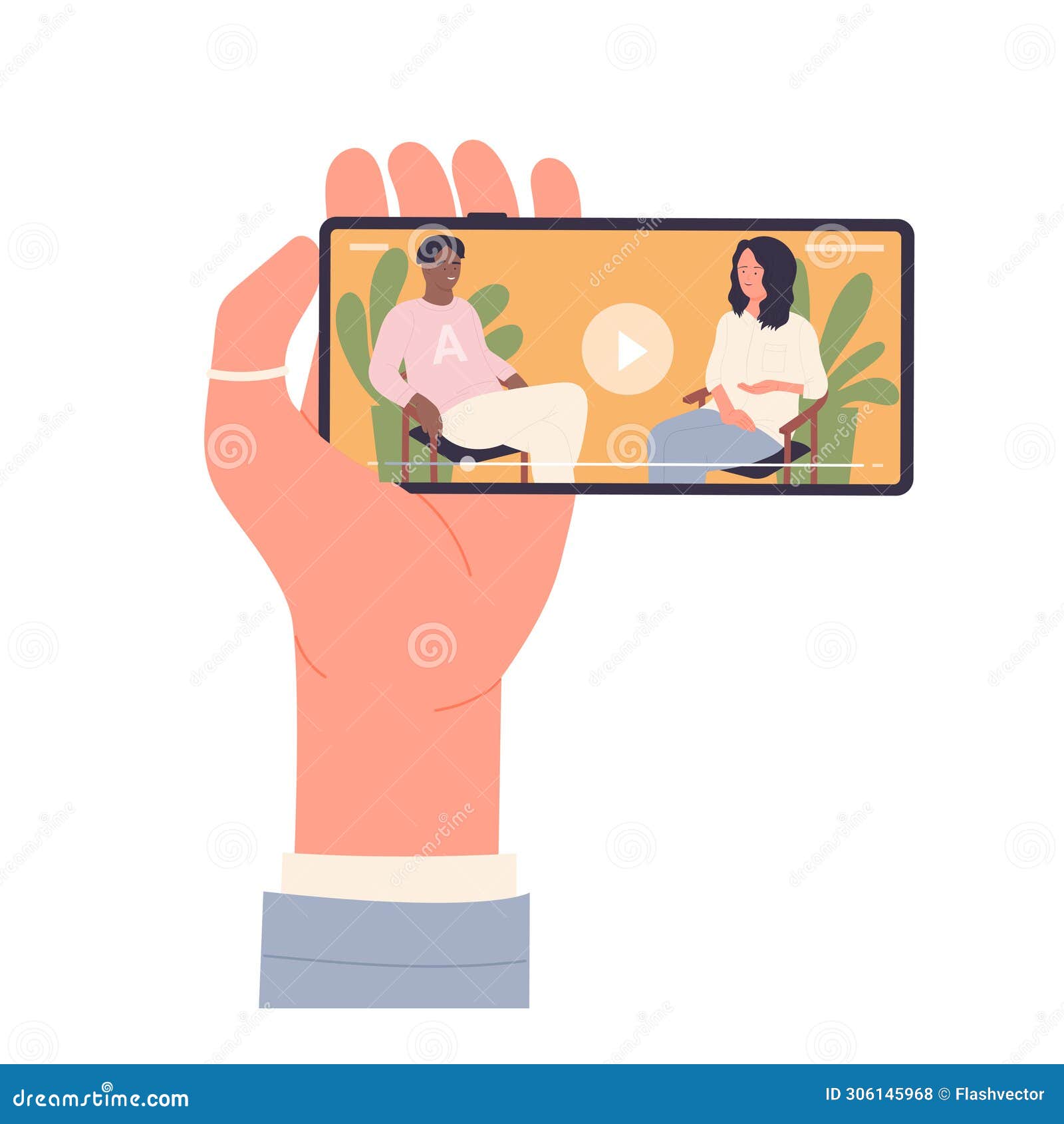 Phone in Hand Watching Video Stock Illustration - Illustration of ...