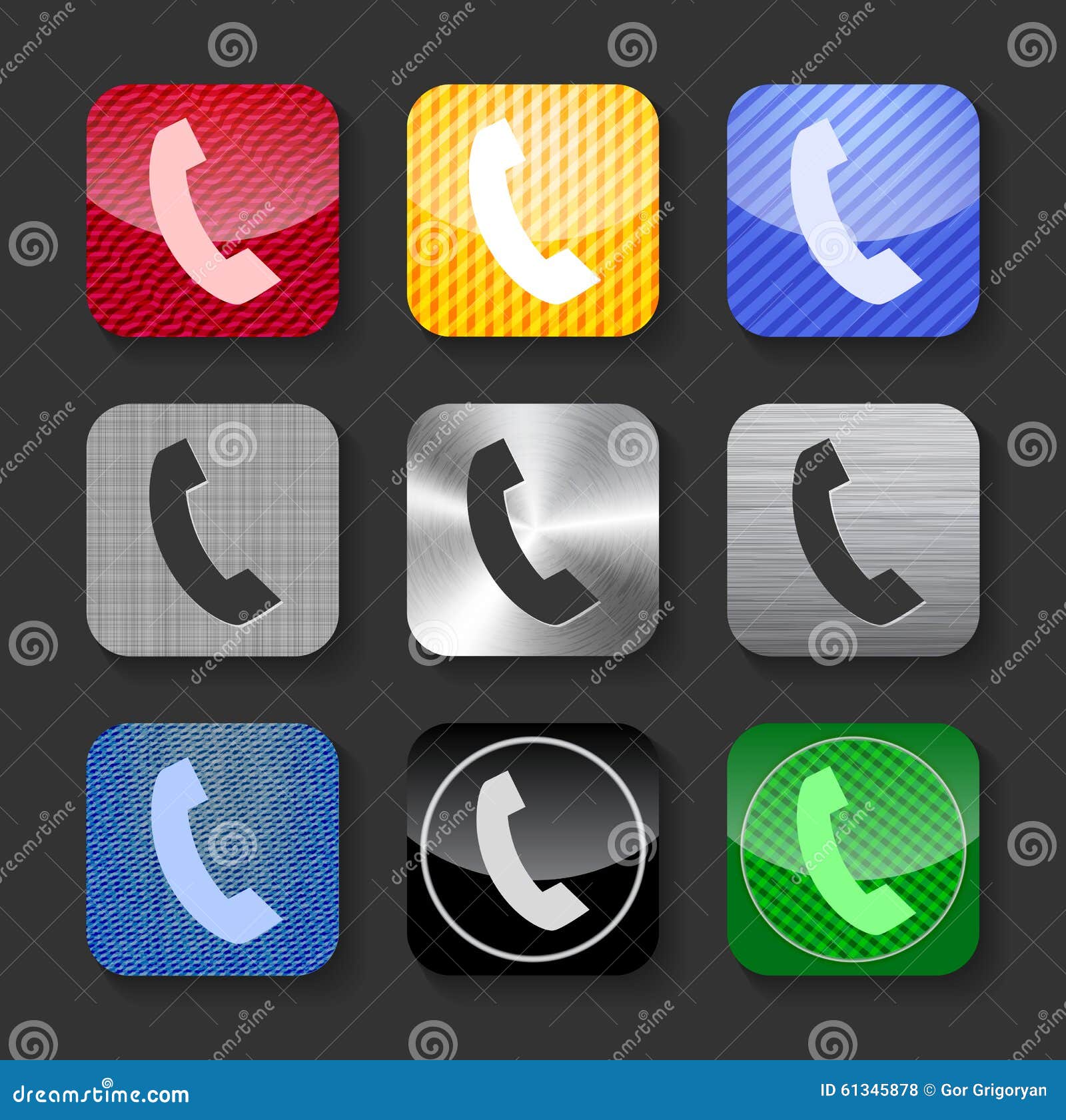 Phone Handset Sign on Glossy and Metallic Icons Stock Vector ...