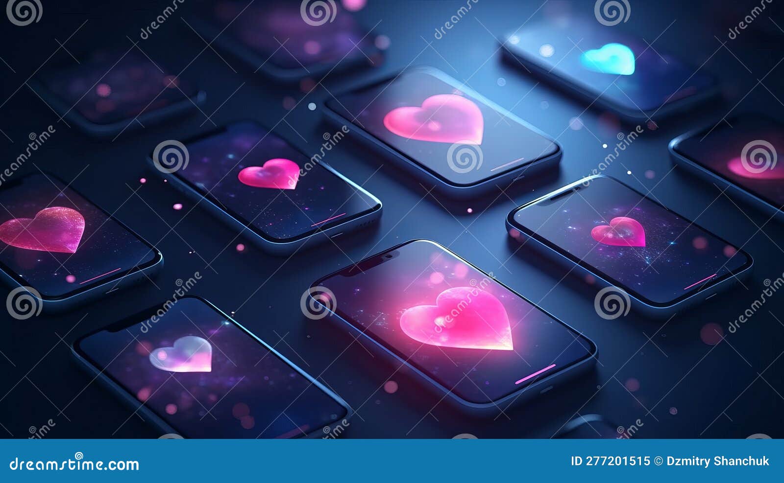 Phone with Hearts Generative AI Stock Illustration - Illustration of ...
