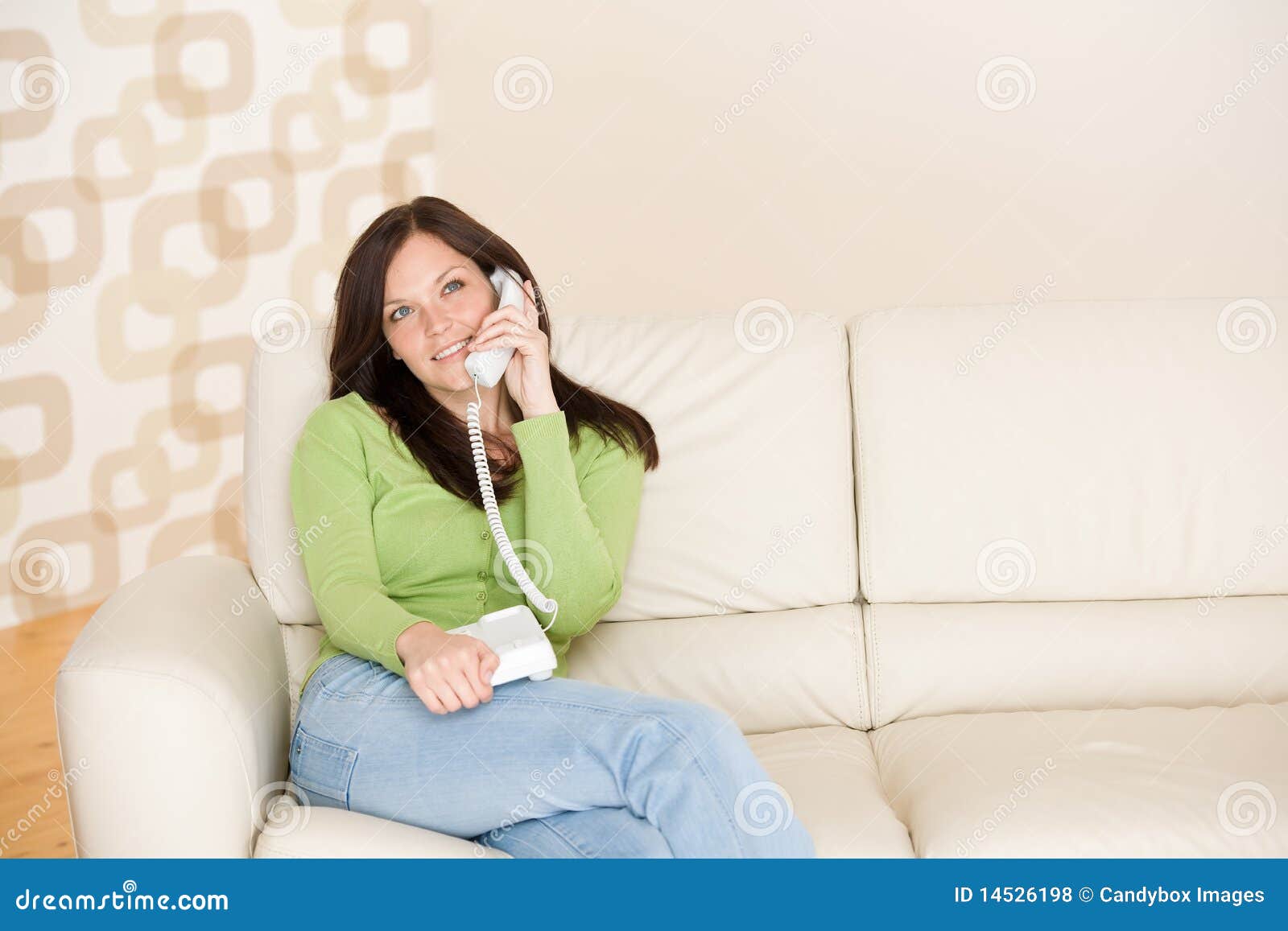 On the Phone Home: Smiling Woman Calling Stock Photo - Image of ...