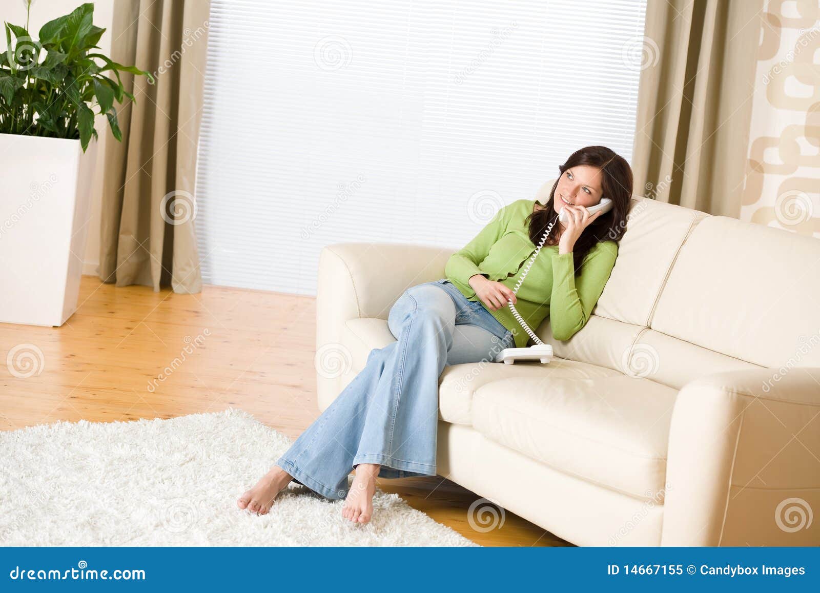 On the Phone Home: Smiling Woman Calling Stock Image - Image of young ...