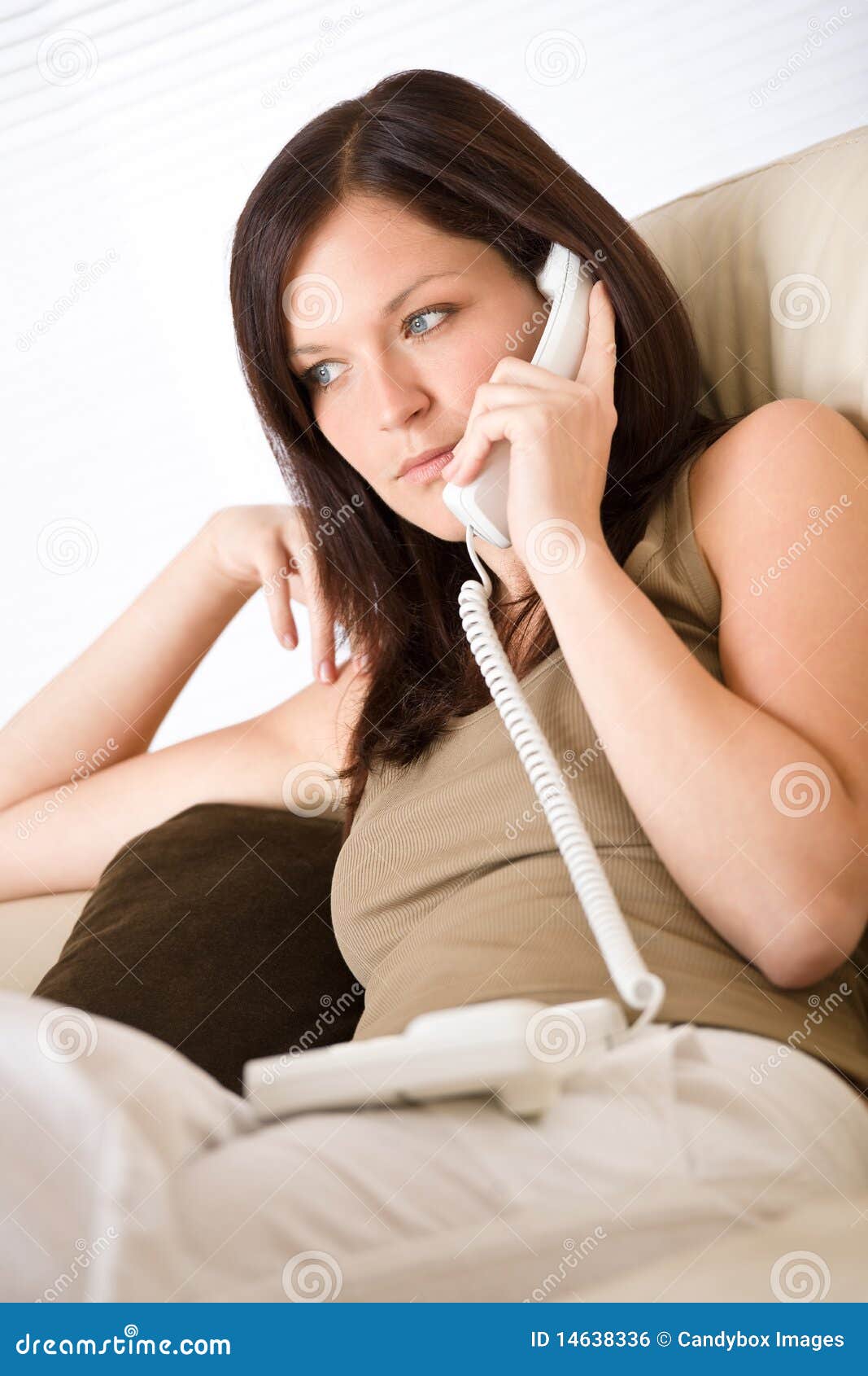 On the Phone Home - Young Woman Calling Stock Photo - Image of phone ...
