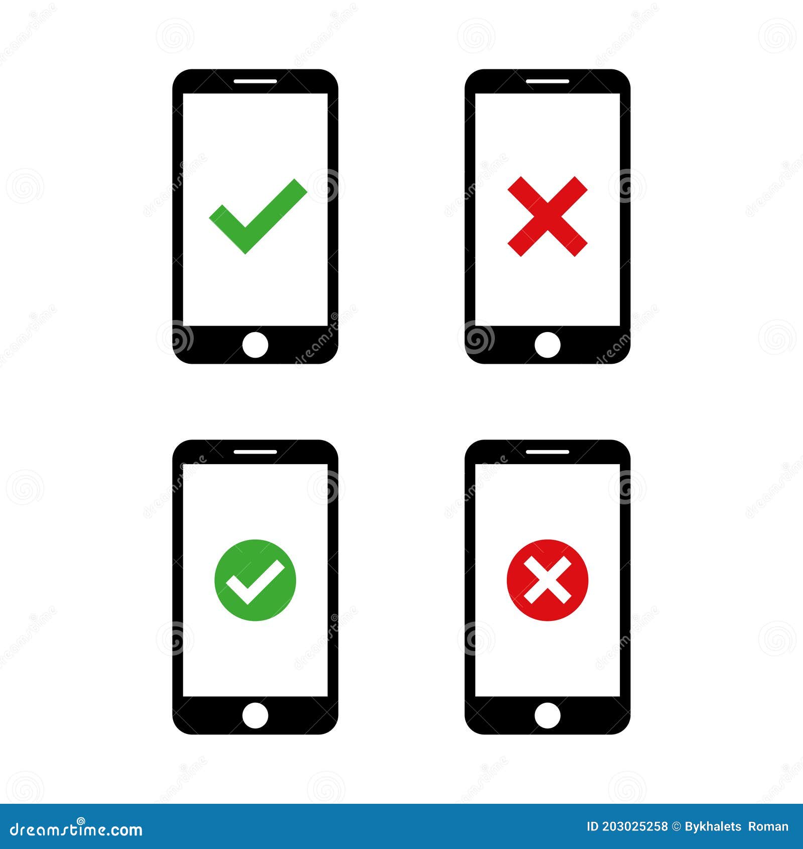 Phone Icon With Checkmark. Vector Isolared Elements. Check Mark Sign On ...